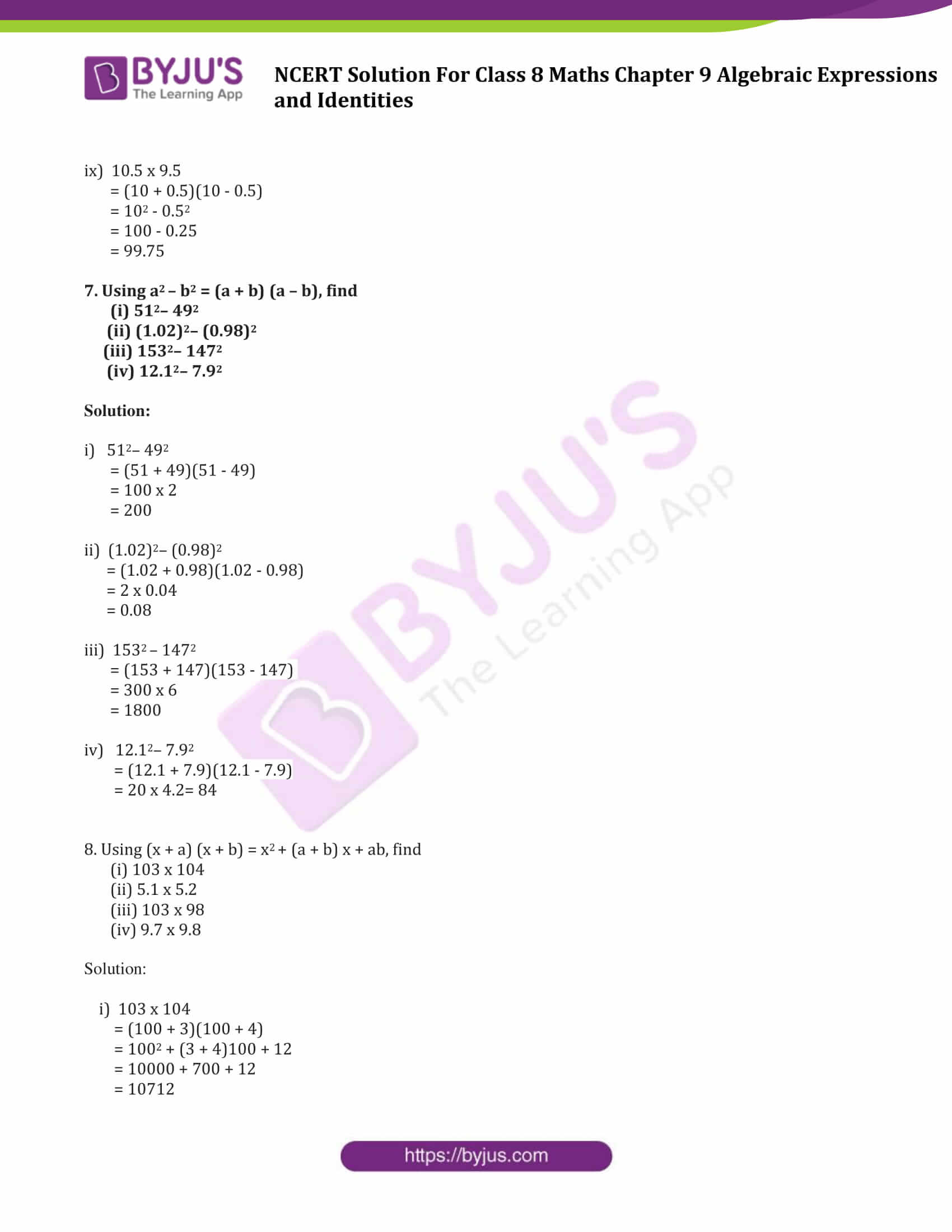 NCERT Solutions for Class 8 Maths Chapter 9 Algebraic Expressions and ...