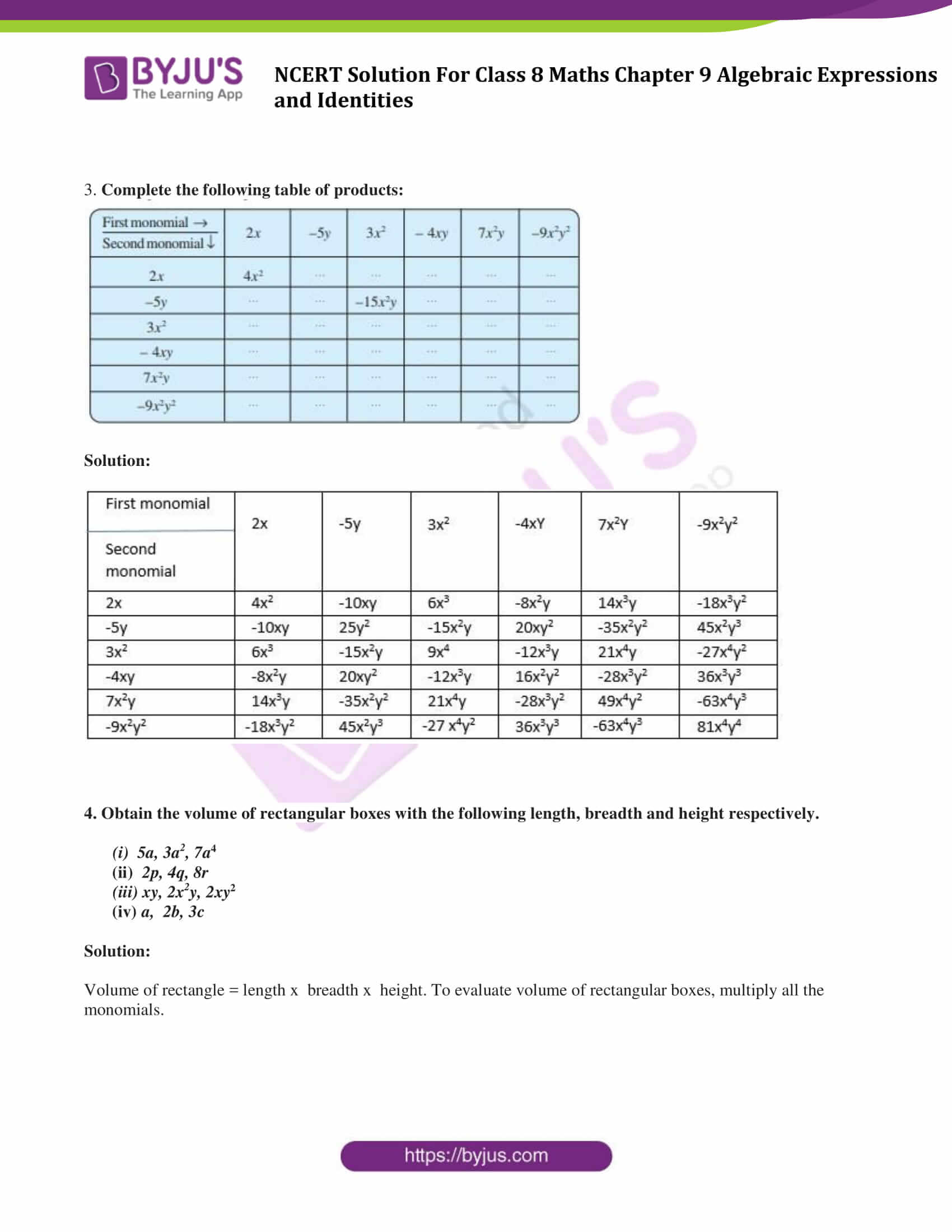 NCERT Solutions For Class 8 Maths Exercise 9 2 Chapter 9 Algebraic