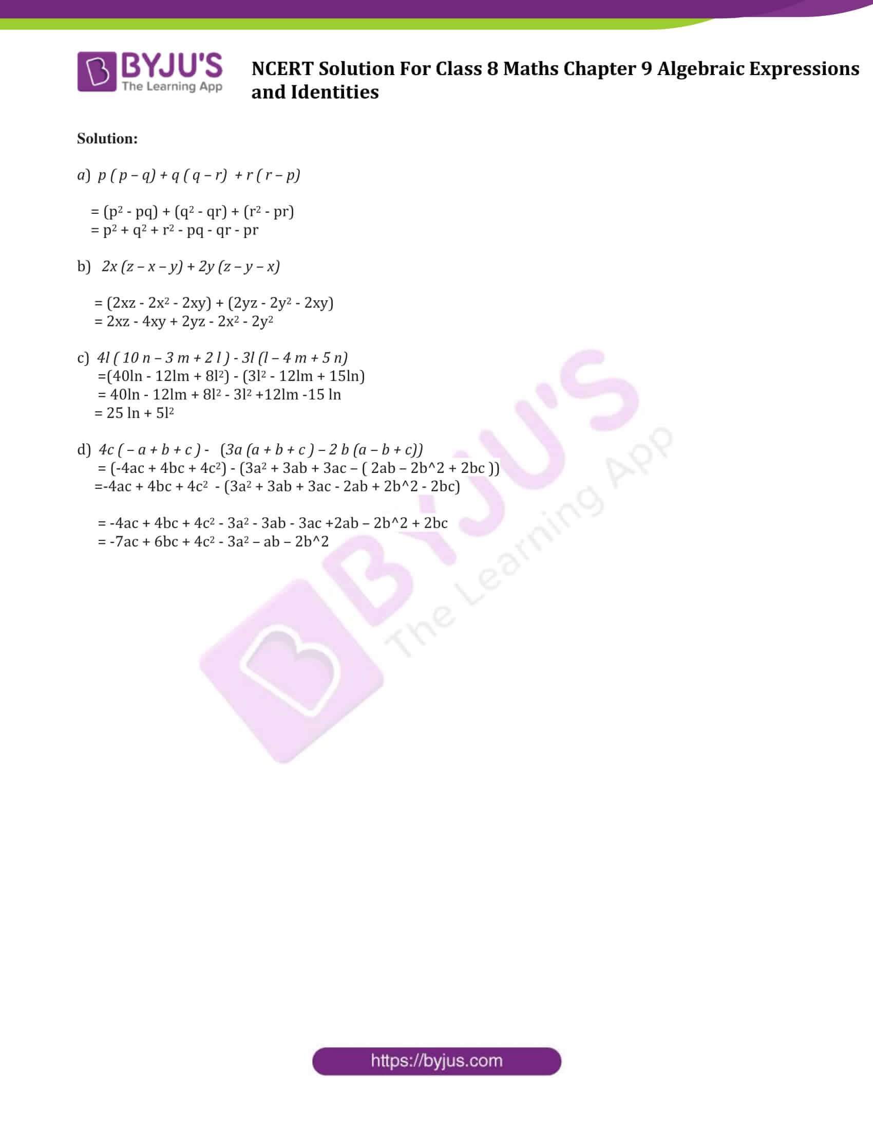 NCERT Solution class 8 Maths Chapter 9 Algebraic Expressions and ...