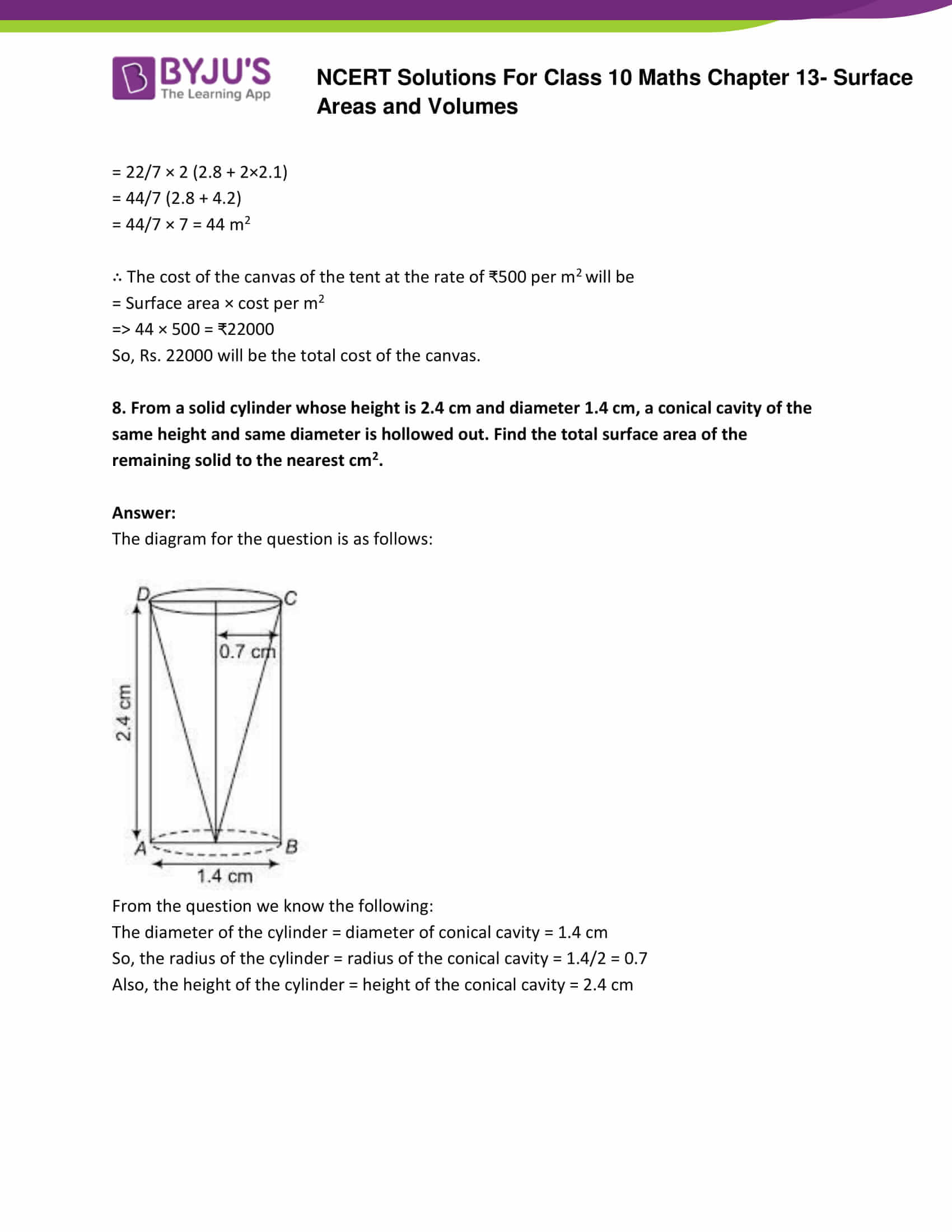 NCERT Solutions for Class 10 Maths Exercise 13.1 Chapter 13- surface areas and volumes