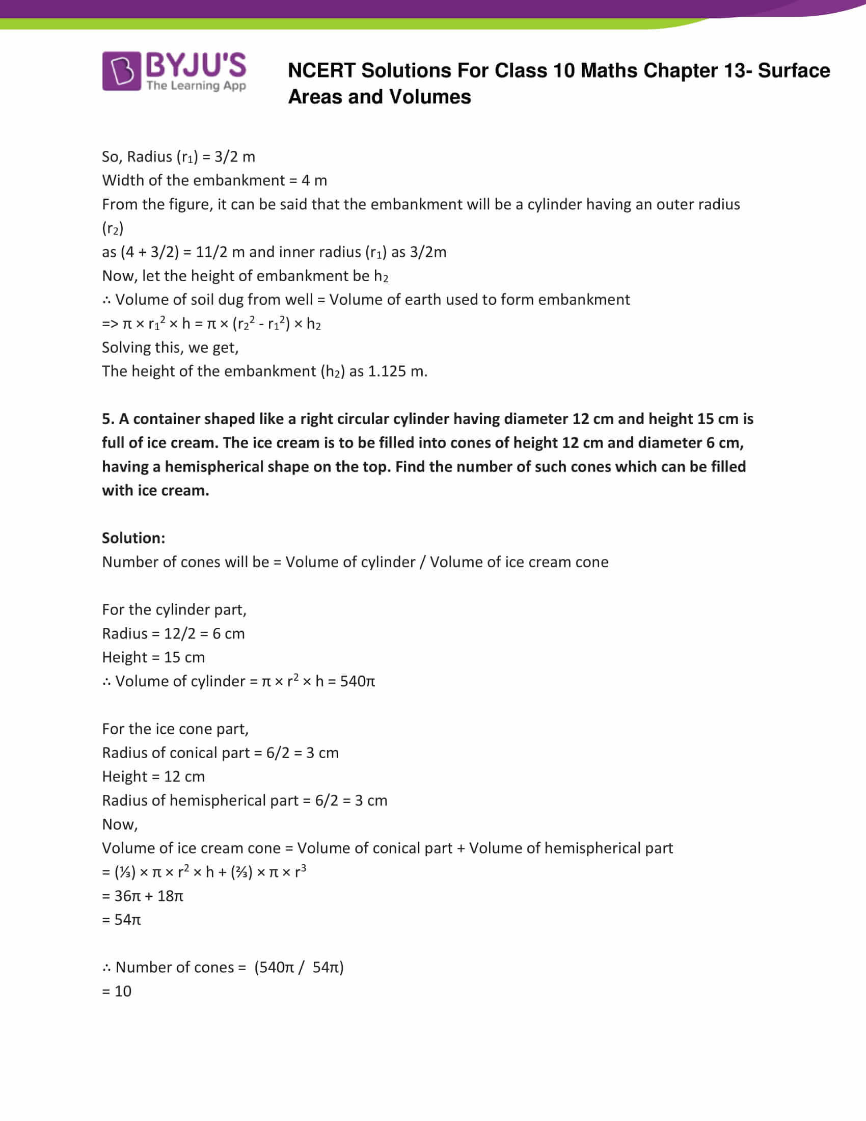 NCERT Solutions for Class 10 Maths Exercise 13.3 Chapter 13- surface ...
