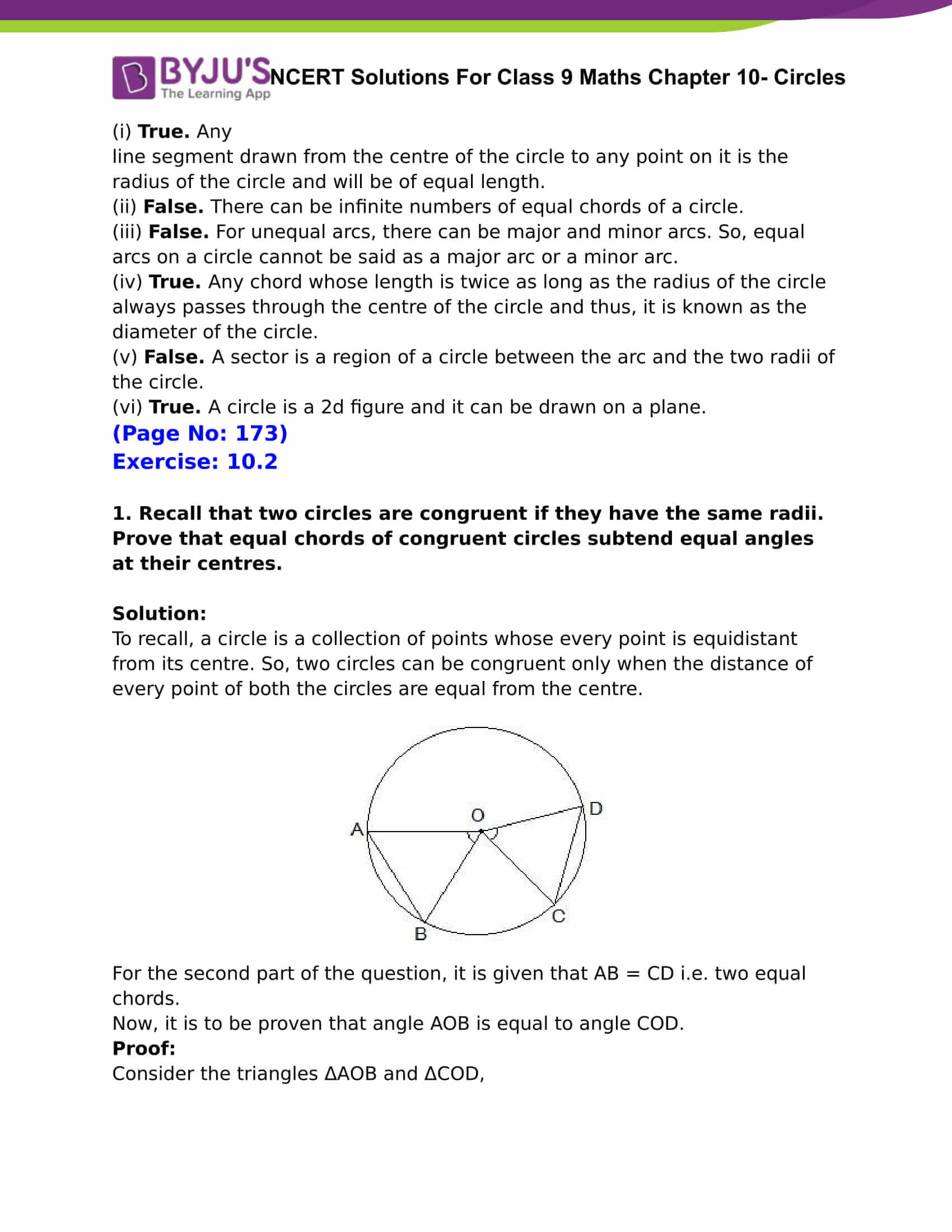 NCERT Solutions Class 9 Maths Chapter 10 Circles Free PDF Download