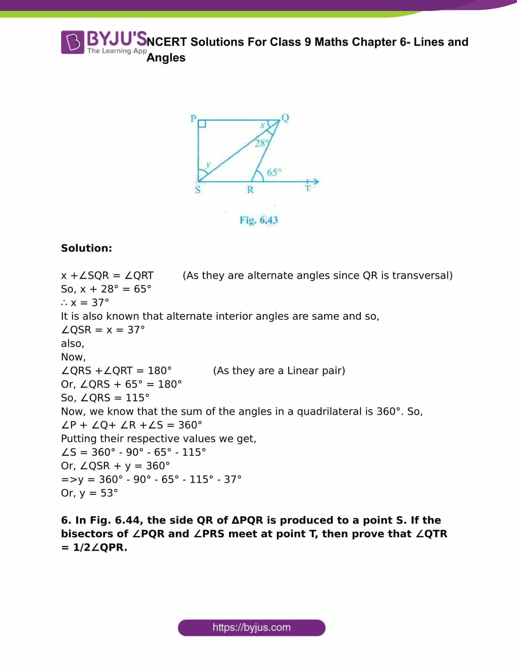 Download NCERT Solutions for Class 9 Maths Chapter 6 Lines And Angles