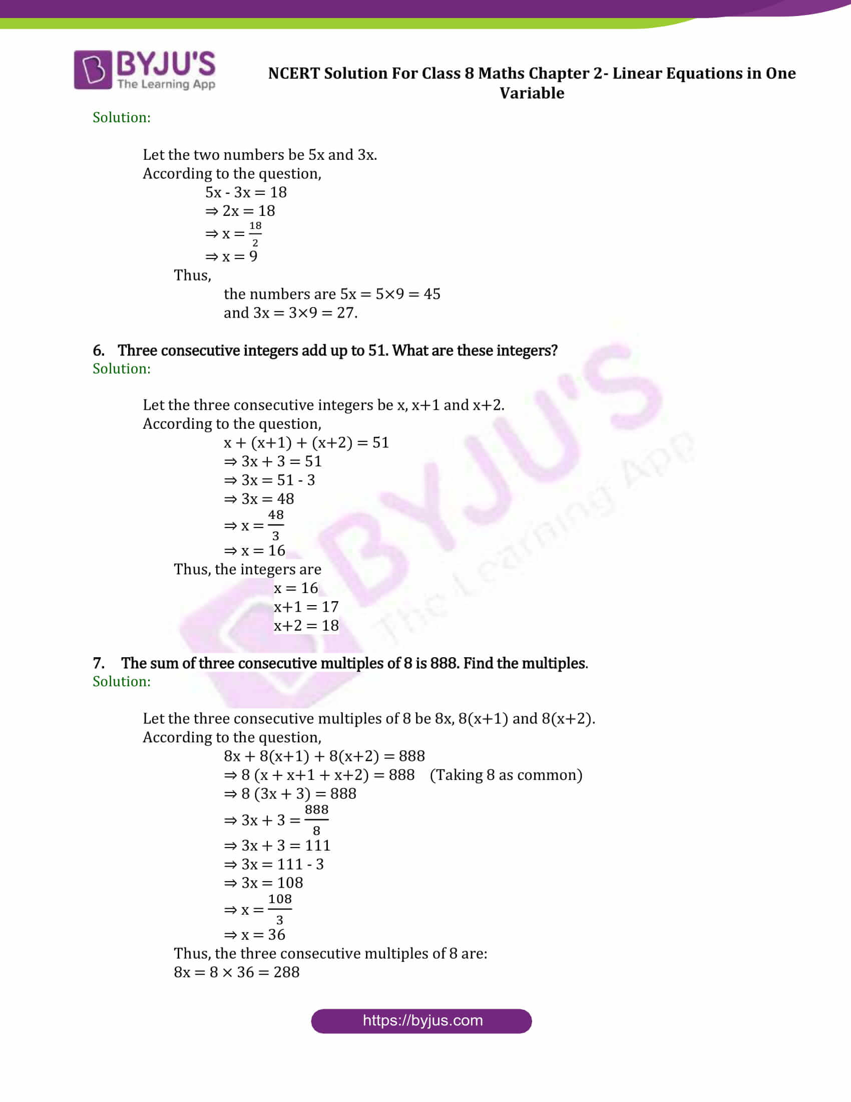 NCERT Solutions For Class 8 Maths Exercise 2 2 Chapter 2 Linear Equation
