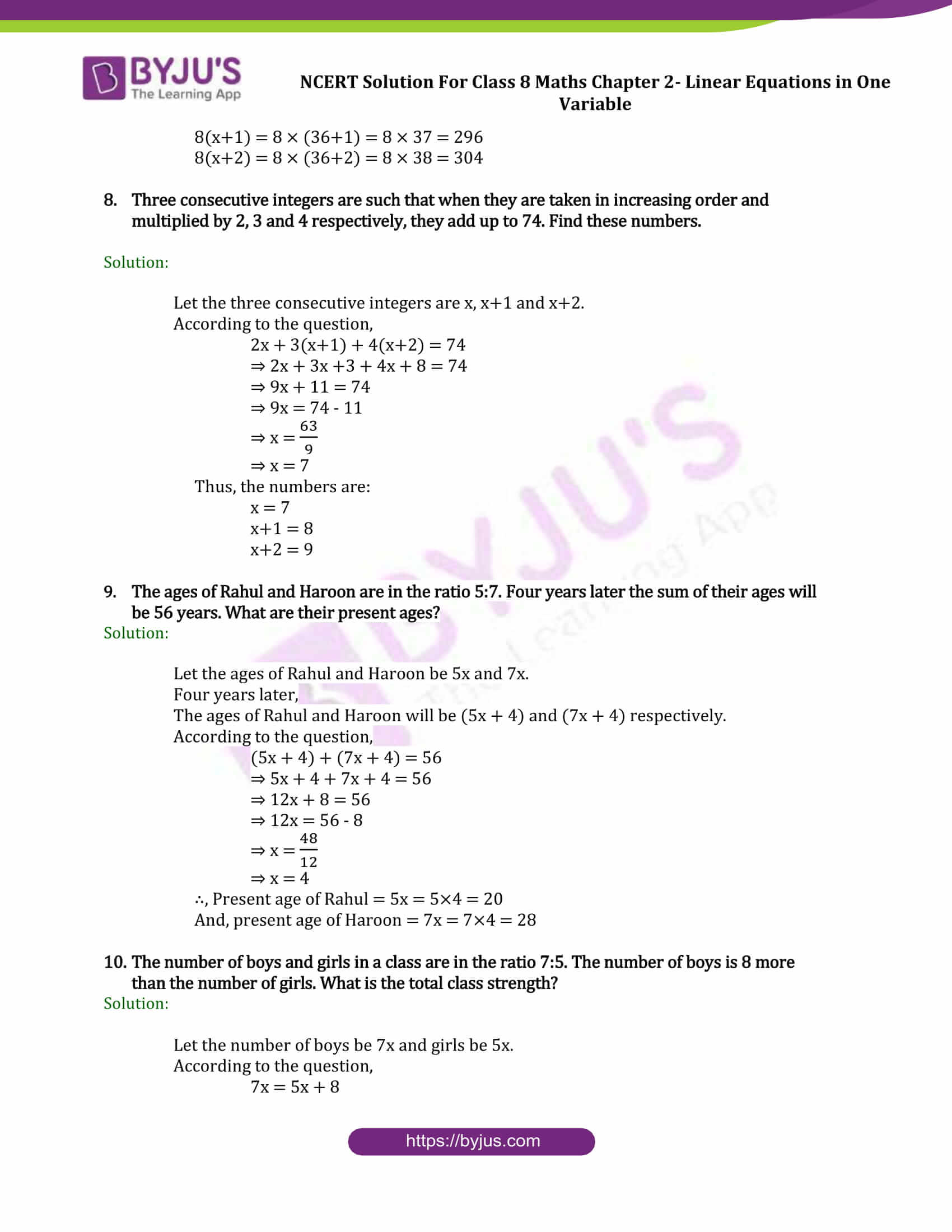 NCERT Solutions For Class 8 Maths Exercise 2 2 Chapter 2 Linear Equation NCERT Solutions For Class 8 Maths Exercise 2 2 Chapter 2 Linear Equation
