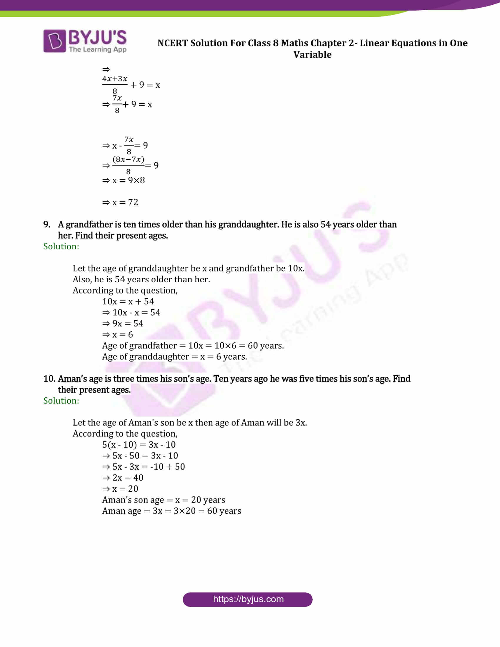 NCERT Solutions For Class 8 Maths Exercise 2 4 Chapter 2 Linear