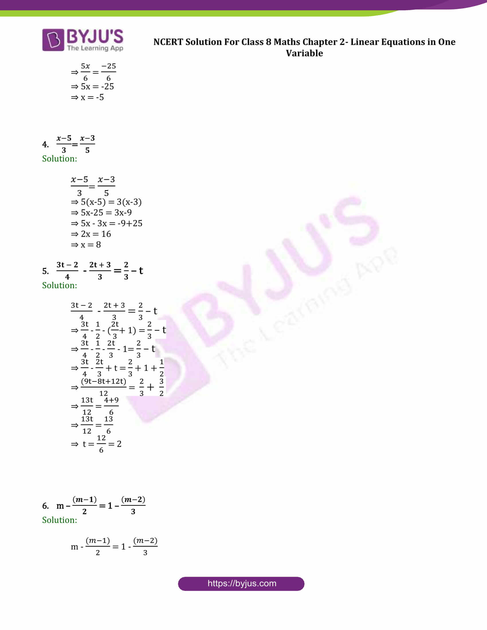 NCERT Solutions for Class 8 Maths Exercise 2.5 Chapter 2- linear equation
