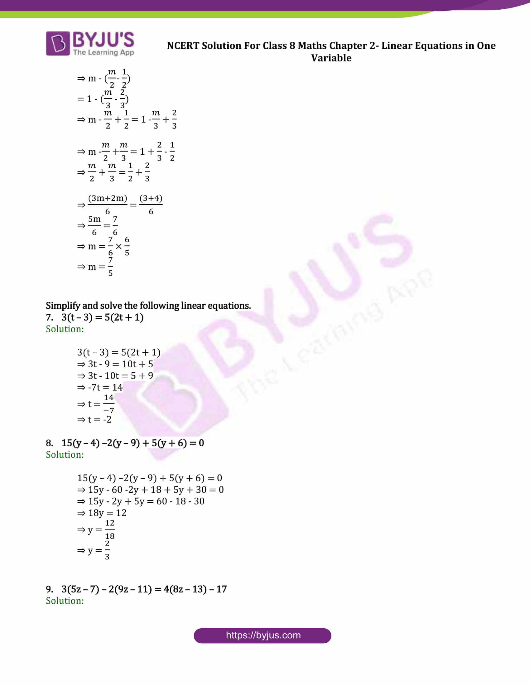NCERT Solutions for Class 8 Maths Exercise 2.5 Chapter 2- linear equation