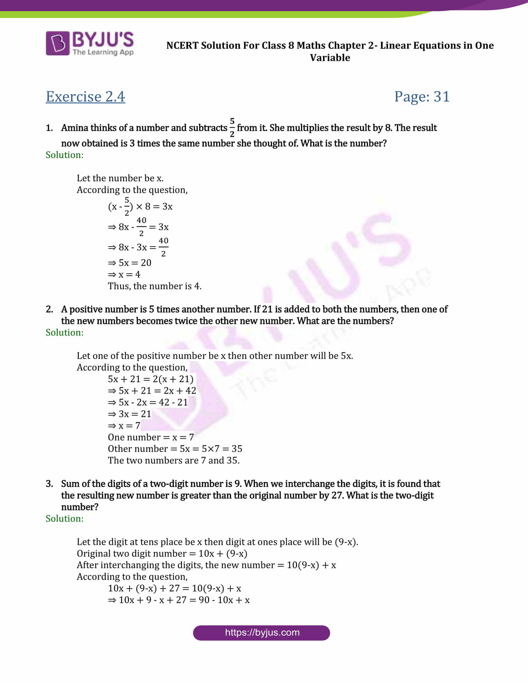 NCERT Solutions Class 8 Maths Chapter 2 Linear Equations In One