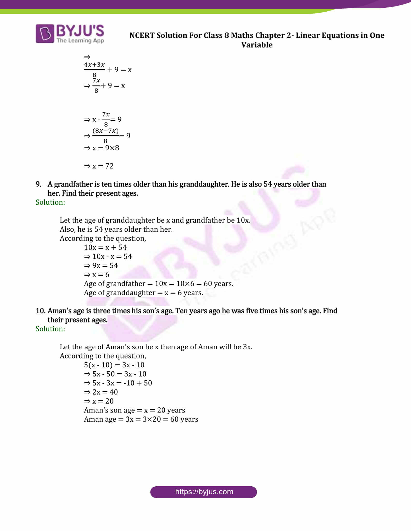 NCERT Solutions Class 8 Maths Chapter 2 Linear Equations In One