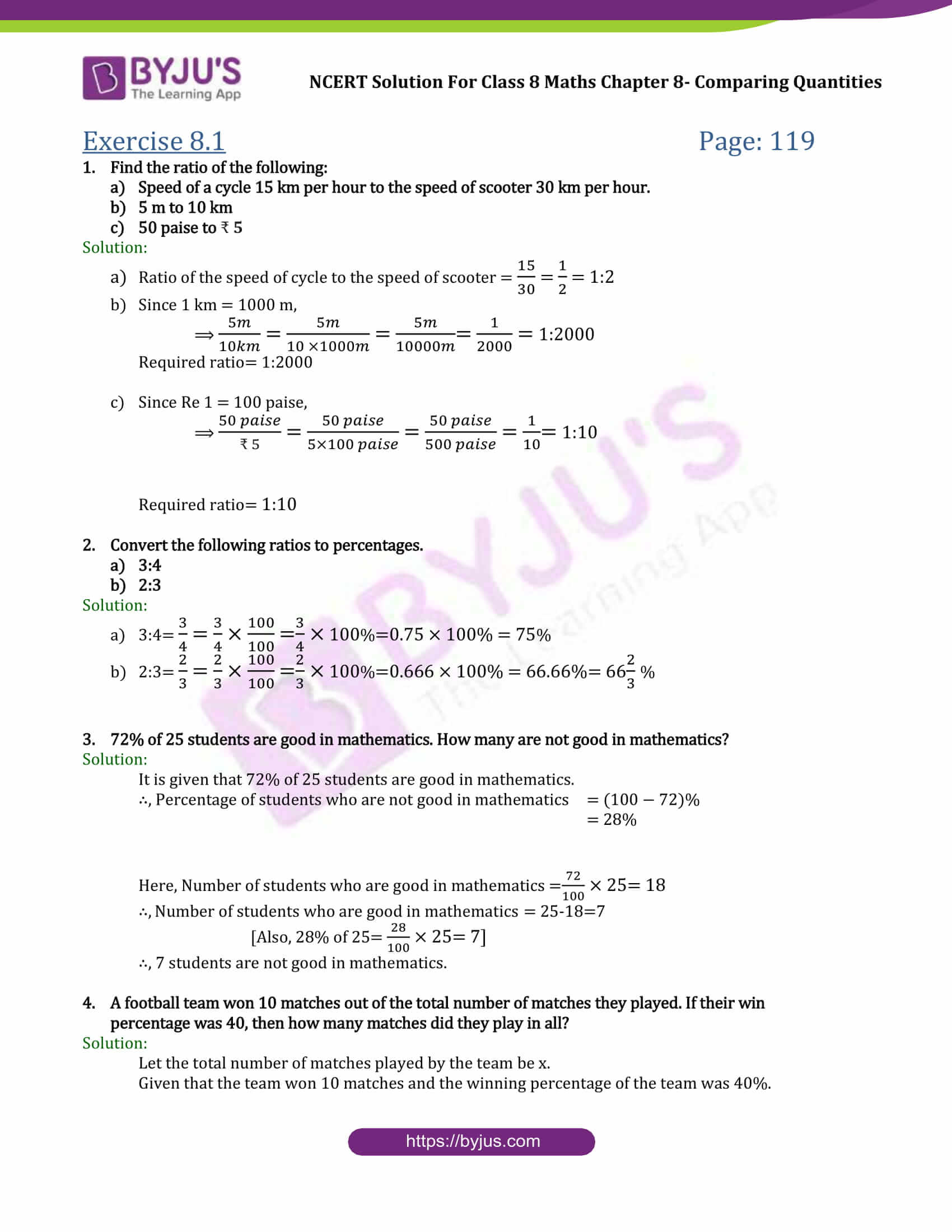 NCERT Solutions For Class 8 Maths Exercise 8 1 Chapter 8 Comparing