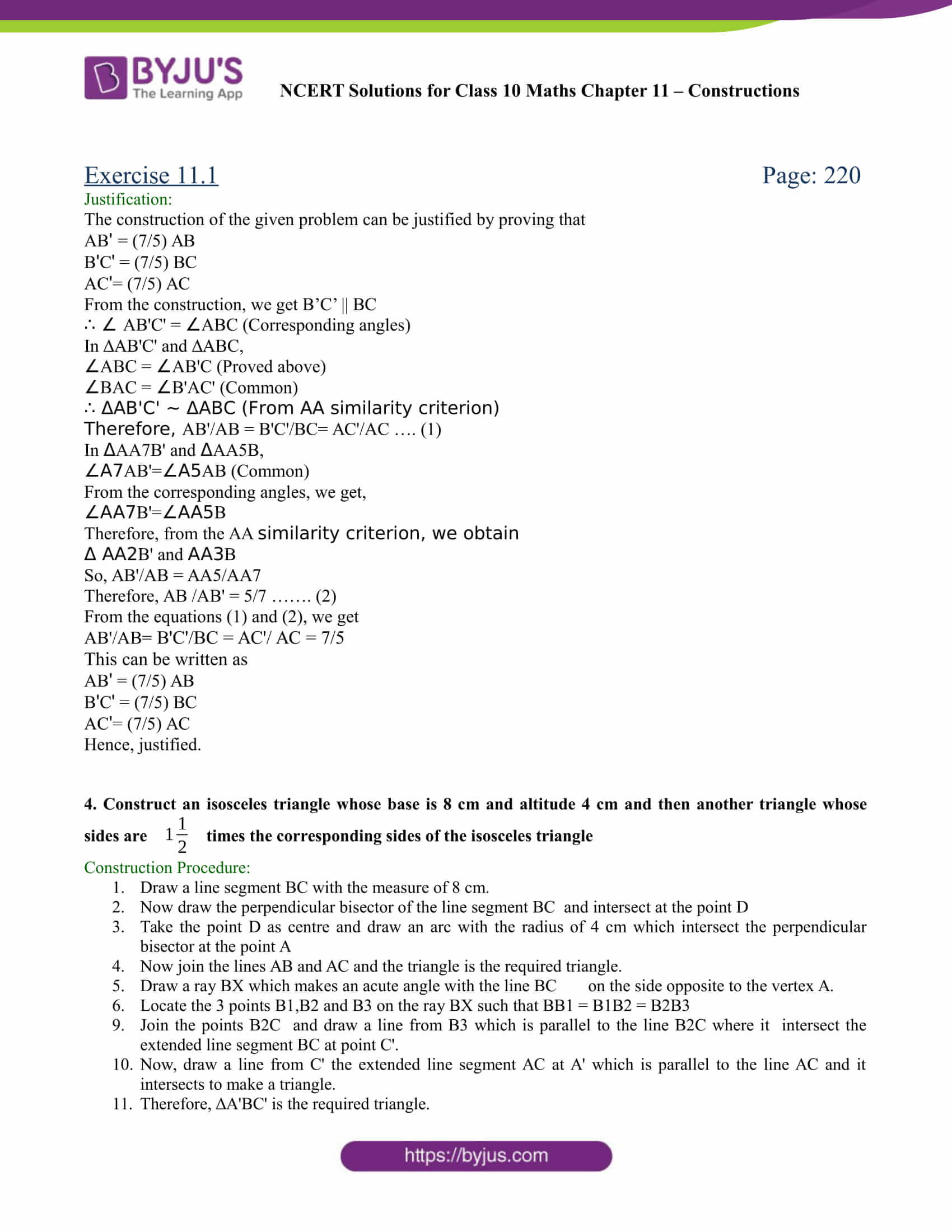 NCERT Solutions Class 10 Maths Chapter 11 Constructions - Download PDF!