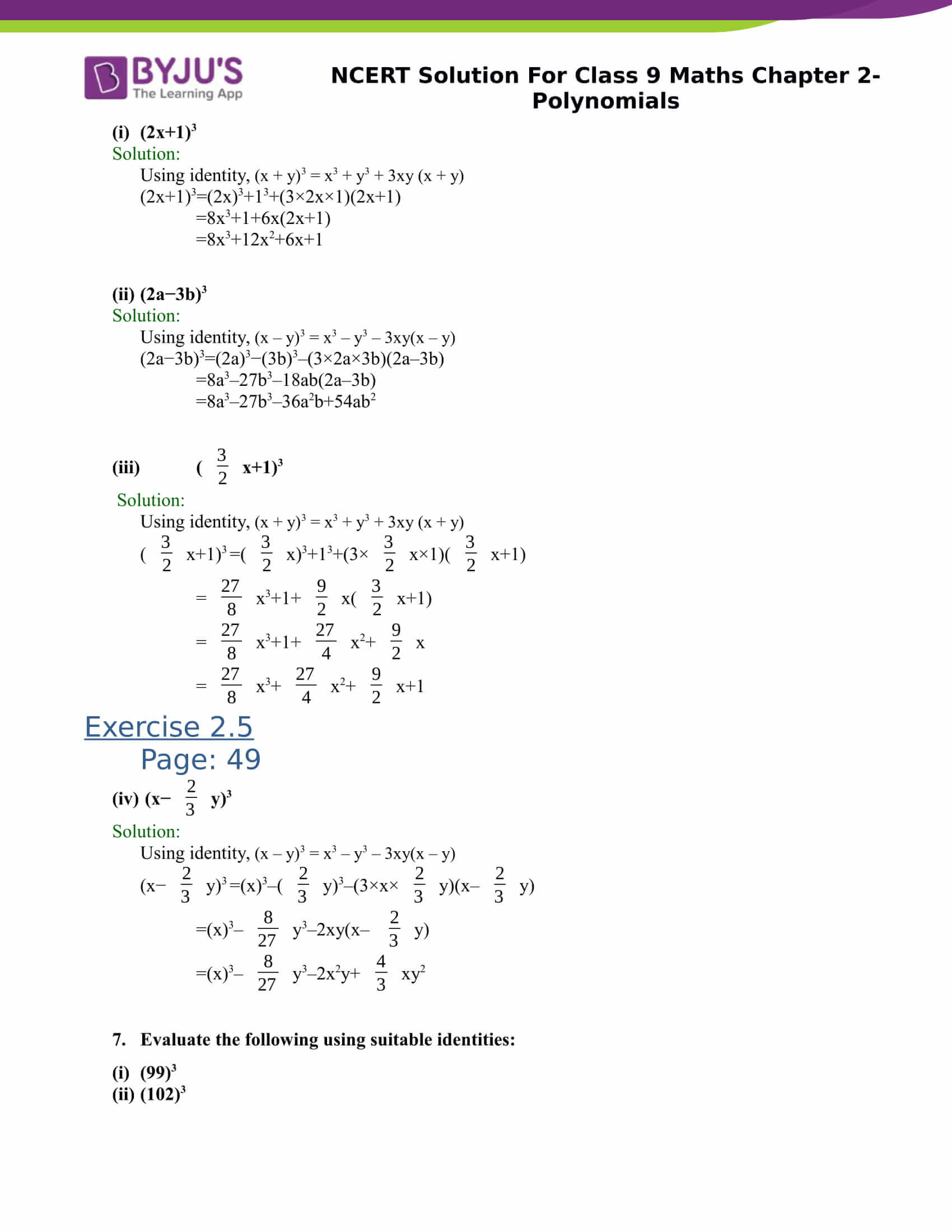 NCERT Solutions Class 9 Maths Chapter 2 Polynomial Download Now