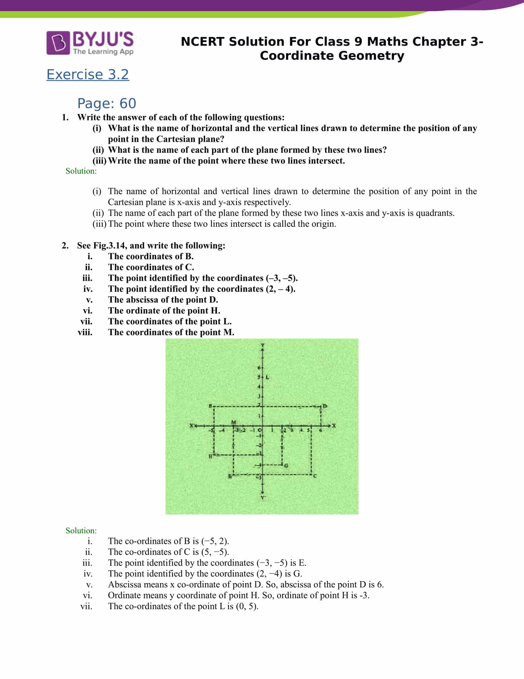 Get NCERT Solutions For Class 9 Maths Chapter 3 Coordinate Geometry