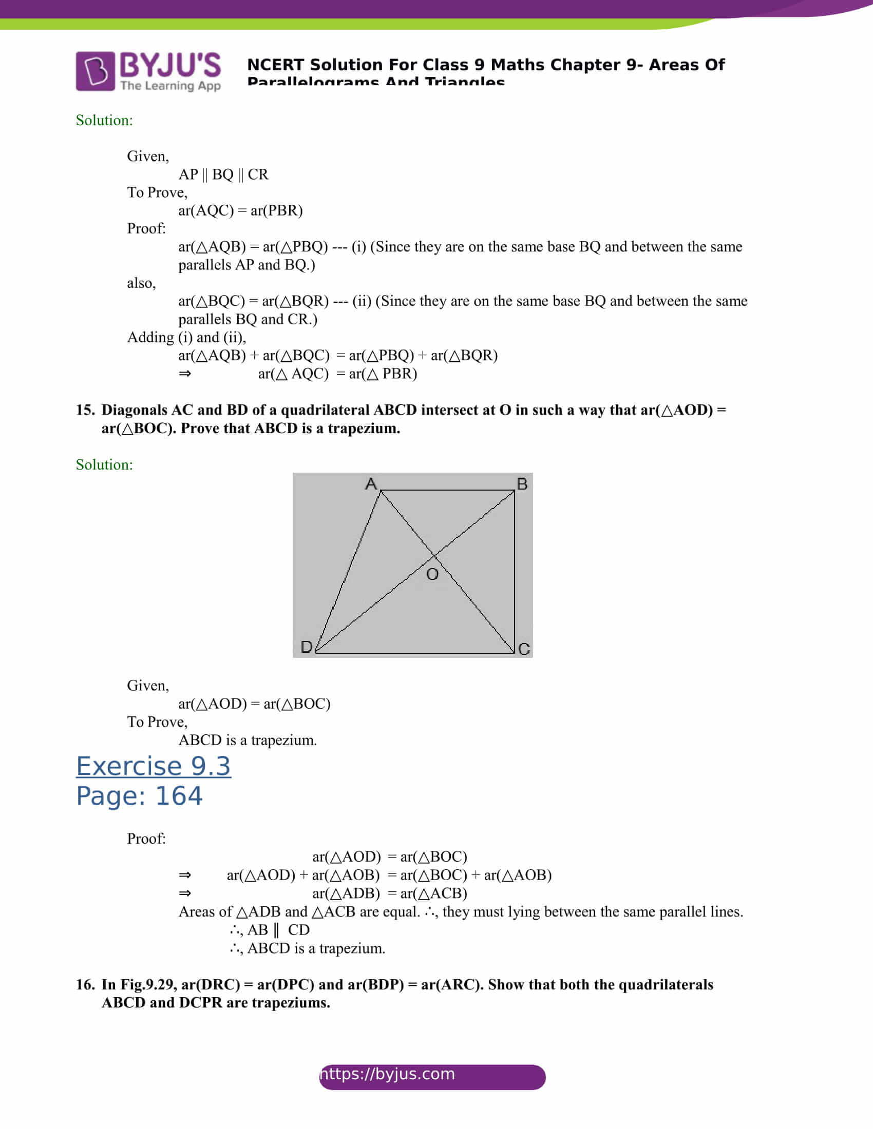 NCERT Solutions Class 9 Maths Chapter 9 Areas of Parallelograms and Triangle - Get Free PDFs