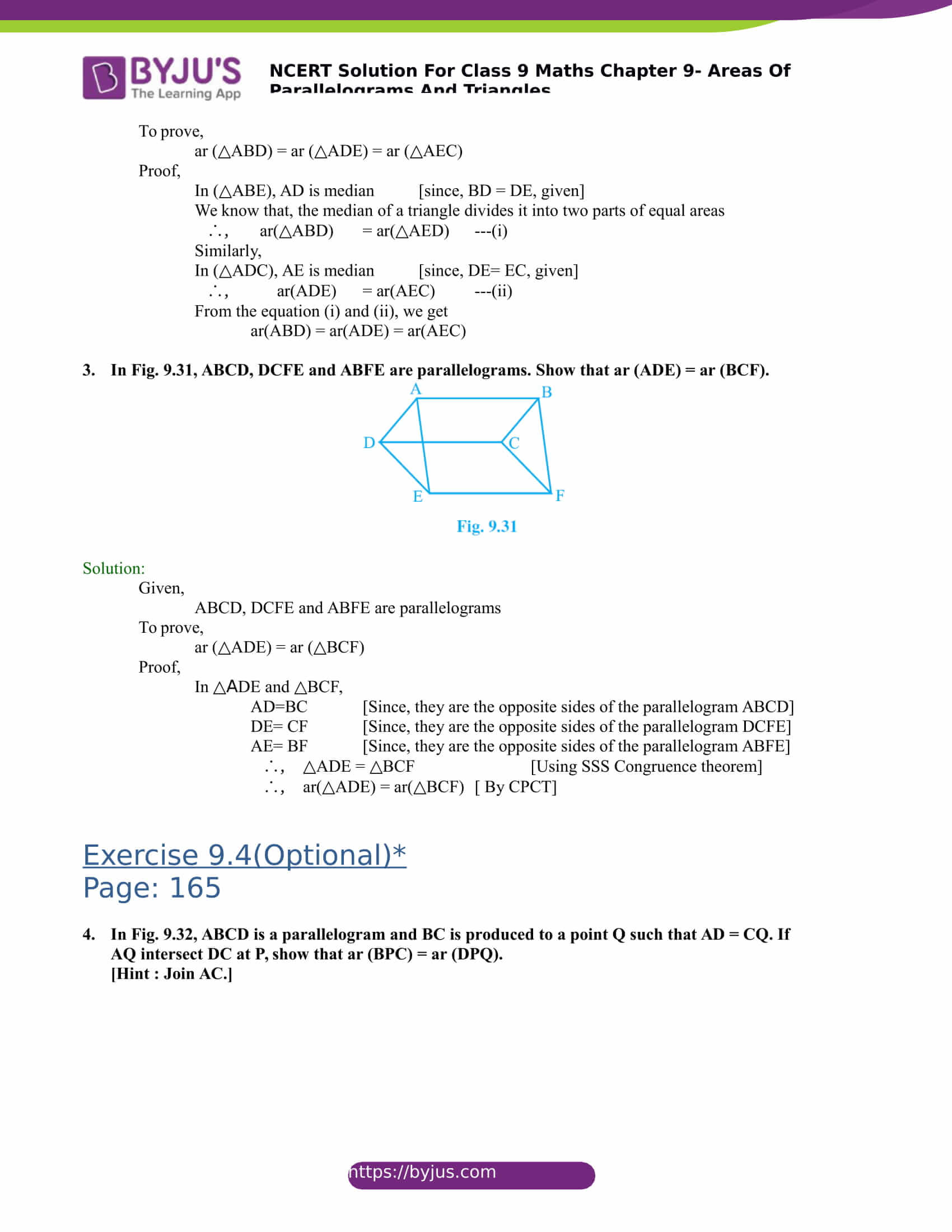 NCERT Solutions Class 9 Maths Chapter 9 Areas of Parallelograms and ...