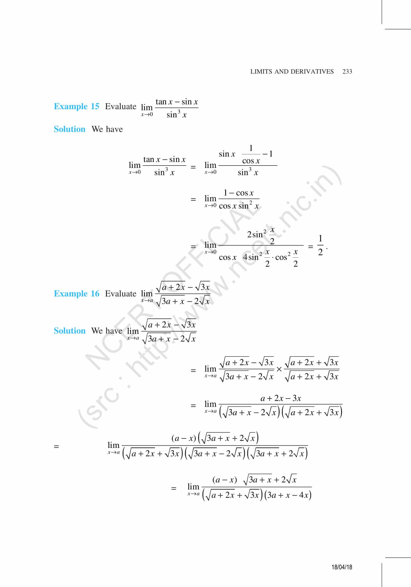 NCERT Exemplar Class 11 Maths Solutions Chapter 13 PDF Download