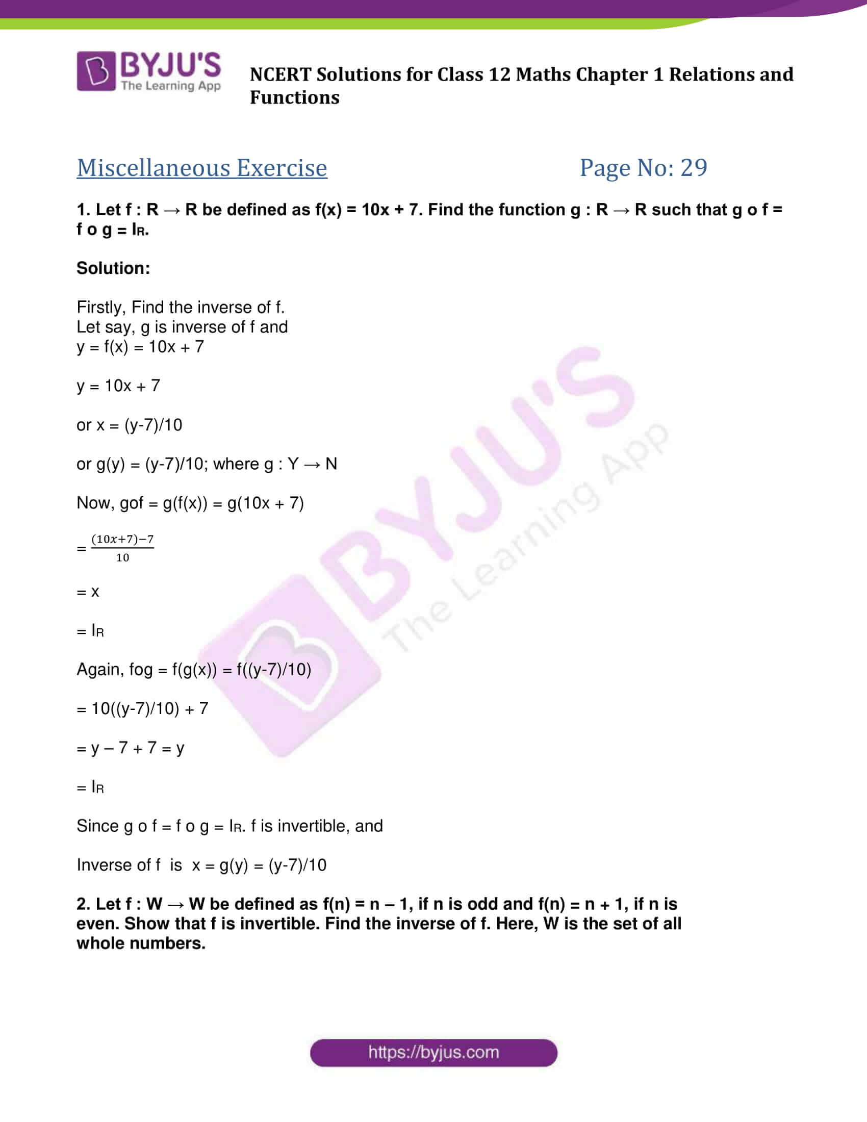 NCERT Solutions For Class 12 Maths Chapter 1 Relations And Functions