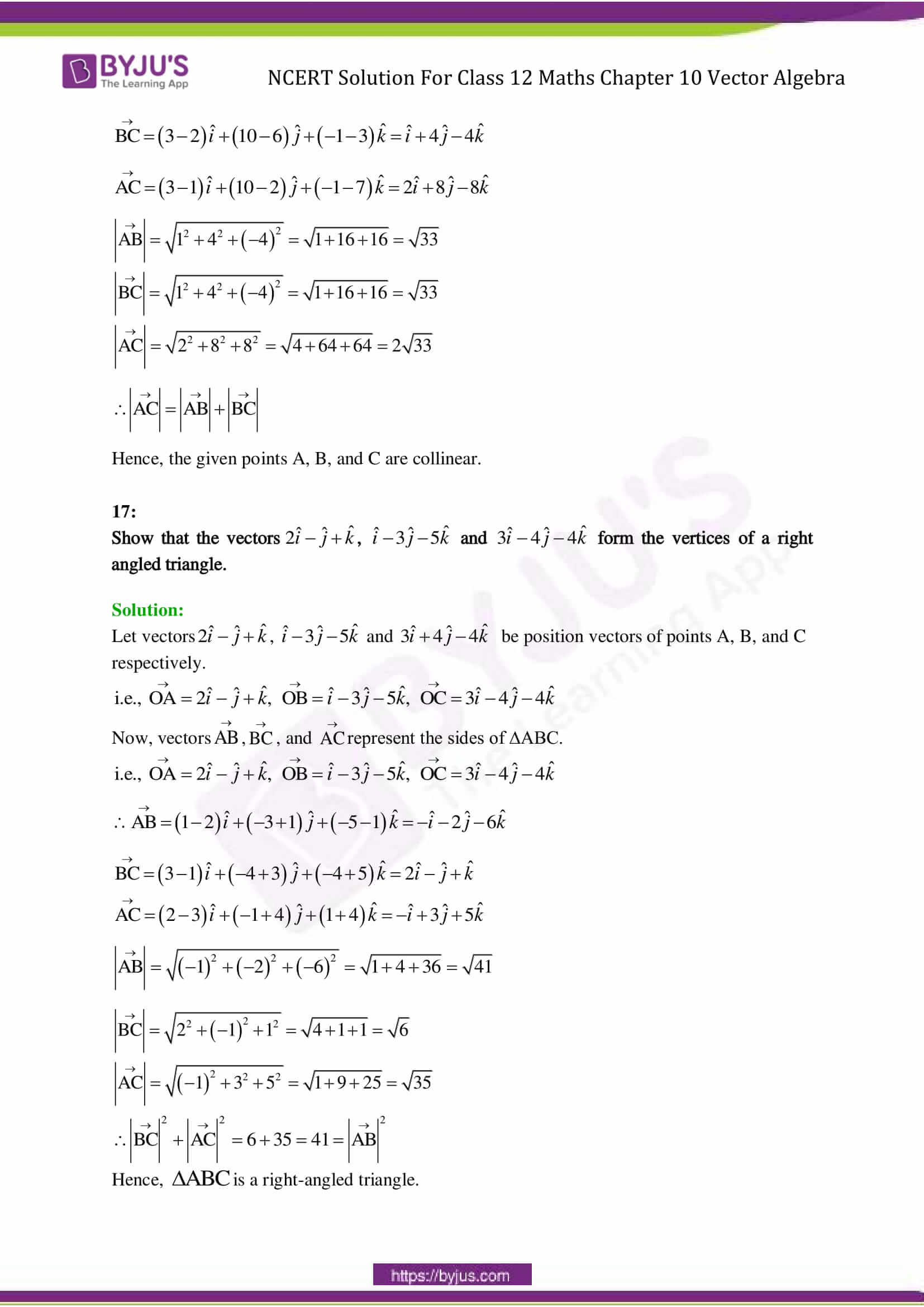NCERT Solutions Class 12 Maths Chapter 10 Vector Algebra - Download Now