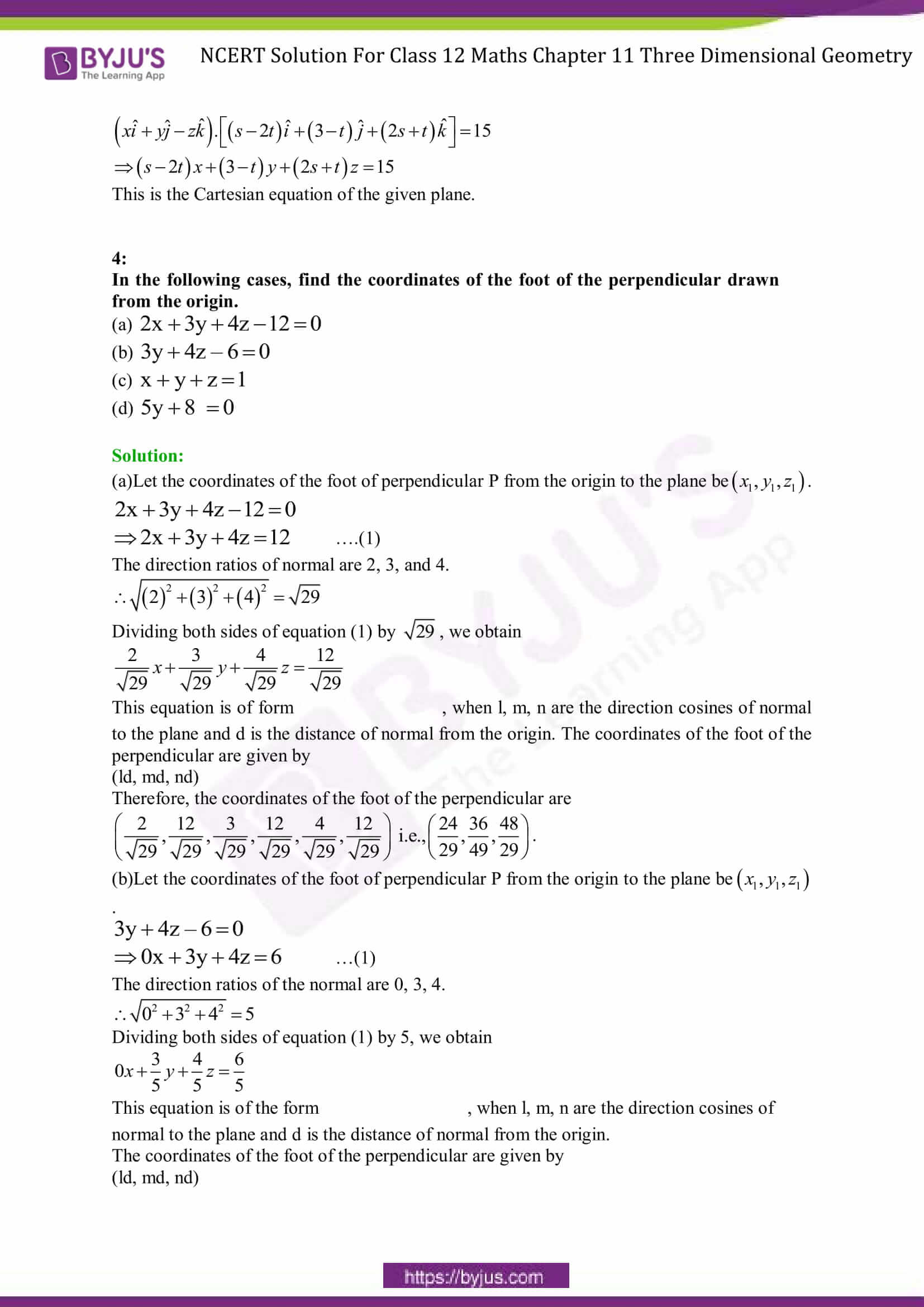 NCERT Solutions For Class 12 Maths Chapter 11 3 Dimensional Geometry Ex ...