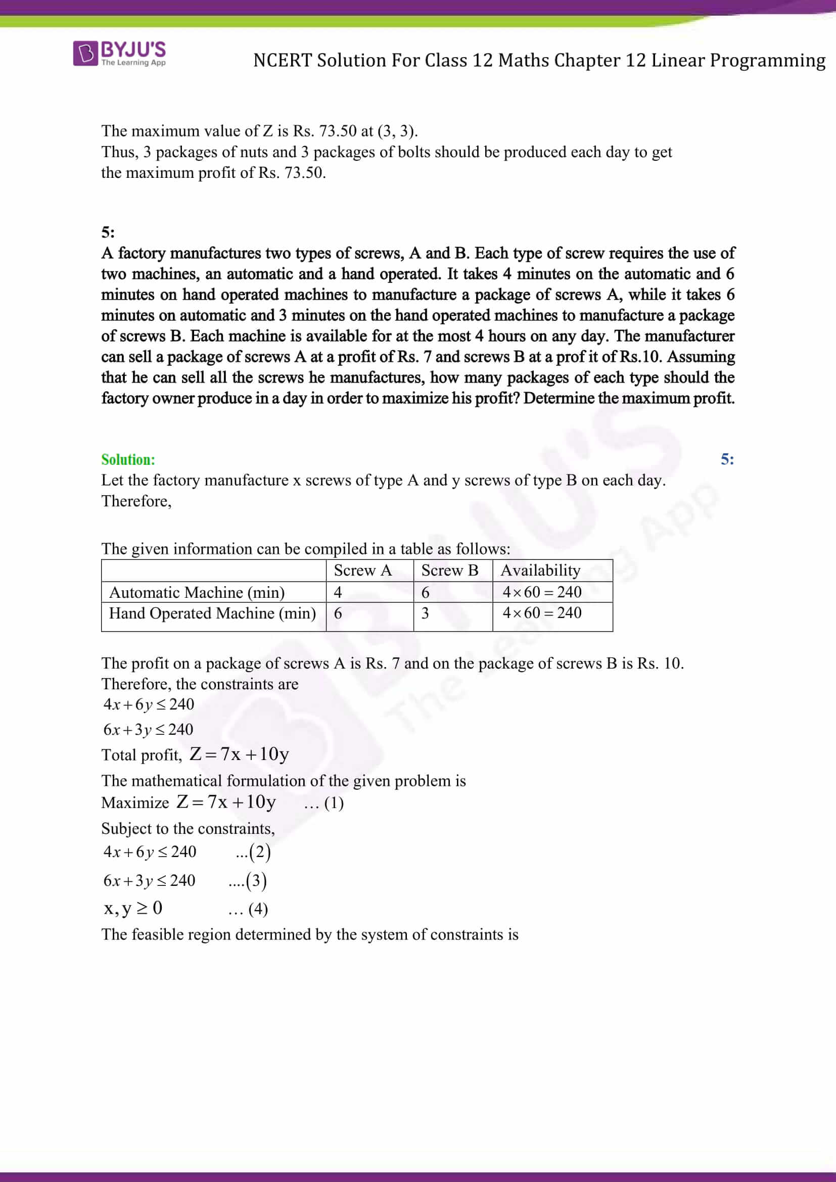 NCERT Solutions for Class 12 Maths Exercise 12.2 Chapter 12- linear ...