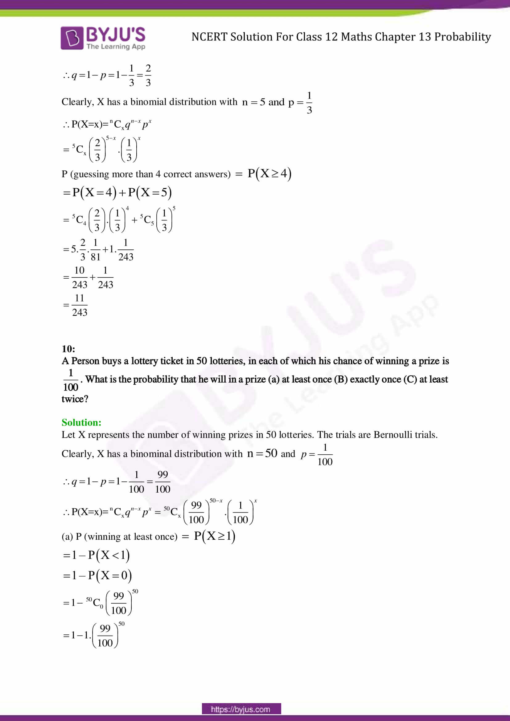 NCERT Solutions Class 12 Maths Chapter 13 Probability Free PDF Download