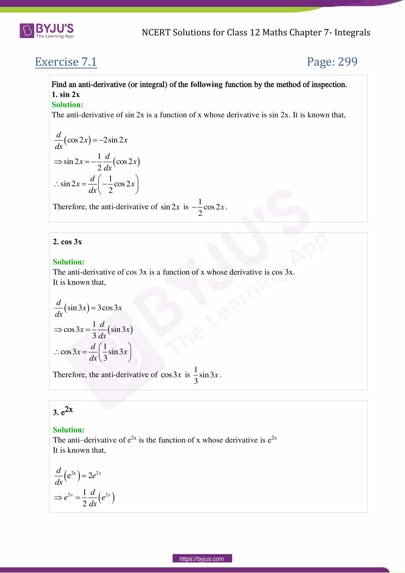 Ncert Solutions For Class 12 Maths Exercise 7 1 Chapter 7 Integrals