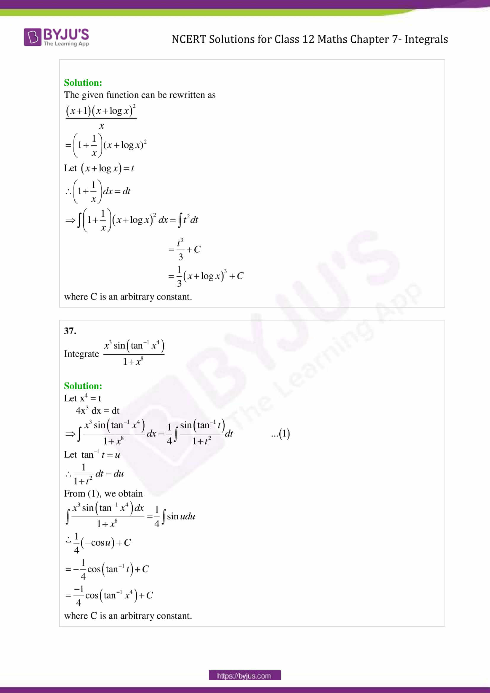 NCERT Solutions for Class 12 Maths Exercise 7.2 Chapter 7- integrals