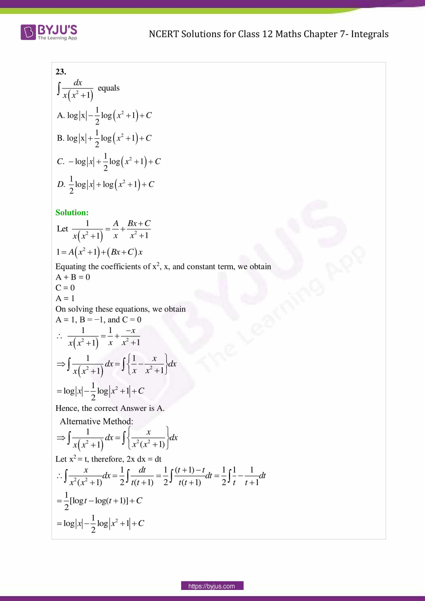 Ncert Solutions Class 12 Maths Chapter 7 Integrals Download Now