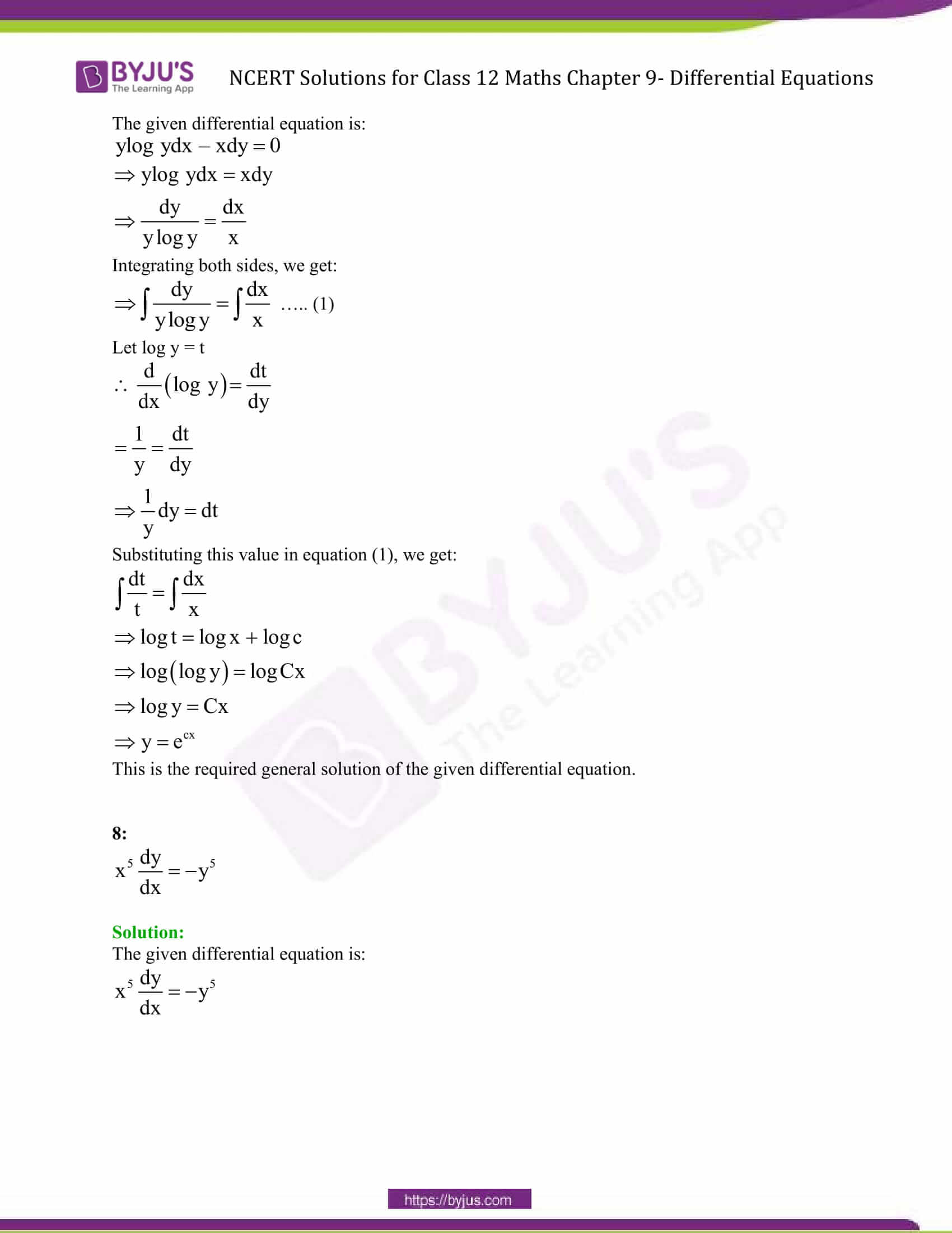 NCERT Solutions Class 12 Maths Chapter 9 Differential Equations ...