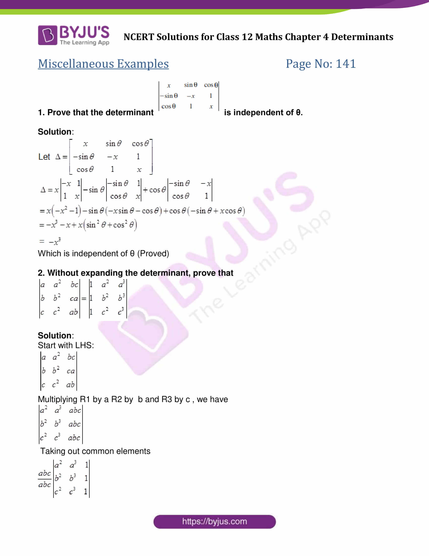 NCERT Solutions For Class 12 Maths Chapter 4 Determinants Miscellaneous NCERT Solutions For Class 12 Maths Chapter 4 Determinants Miscellaneous