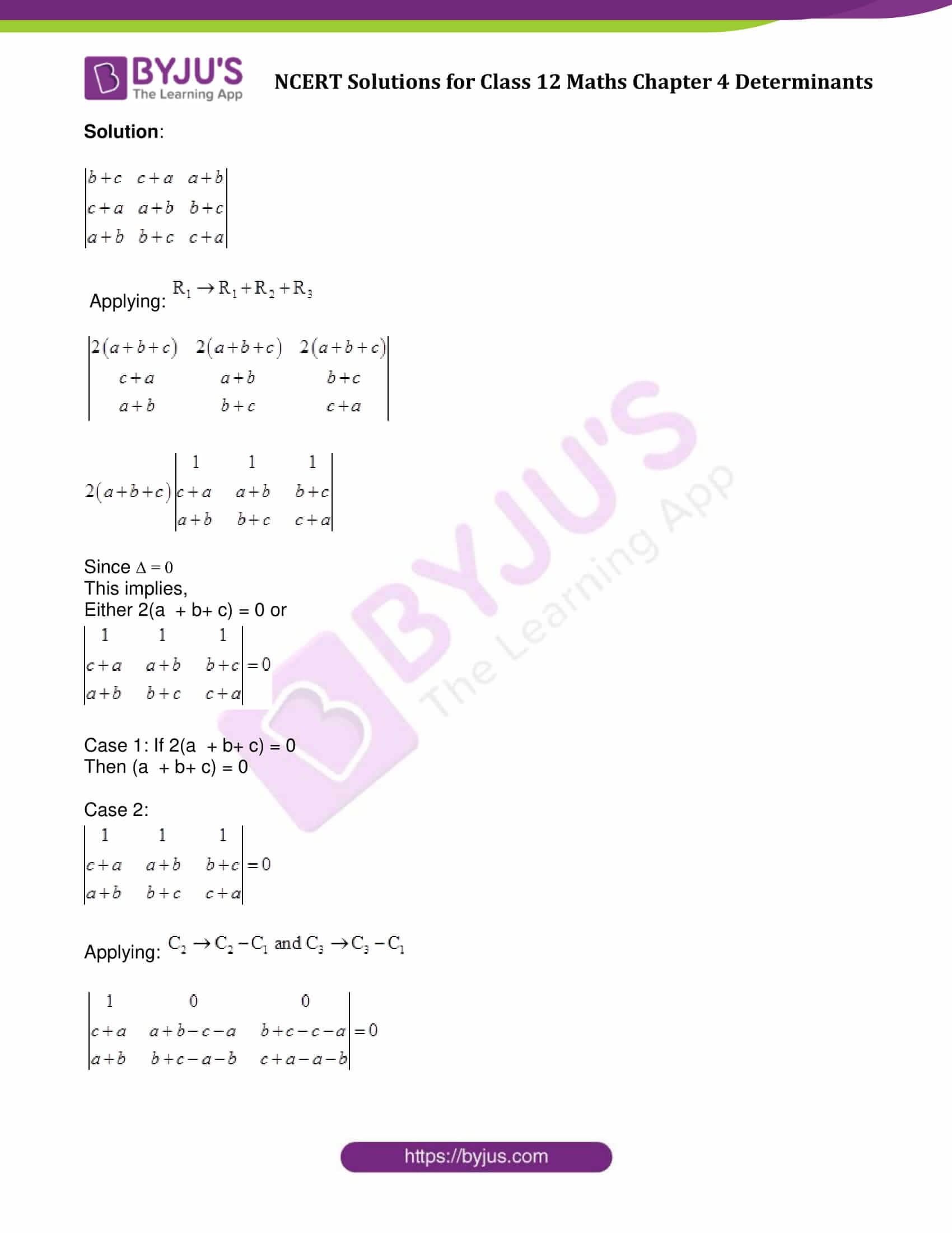 NCERT Solutions For Class 12 Maths Chapter 4 Determinants Miscellaneous