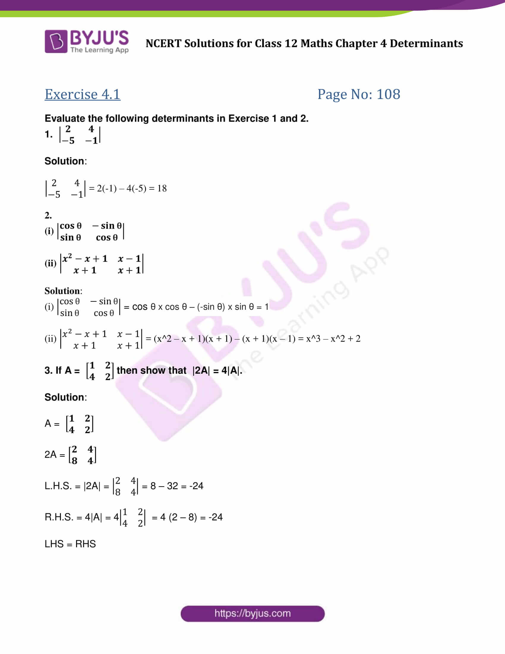 NCERT Solutions Class 12 Maths Chapter 4 Determinants NCERT Solutions Class 12 Maths Chapter 4 Determinants