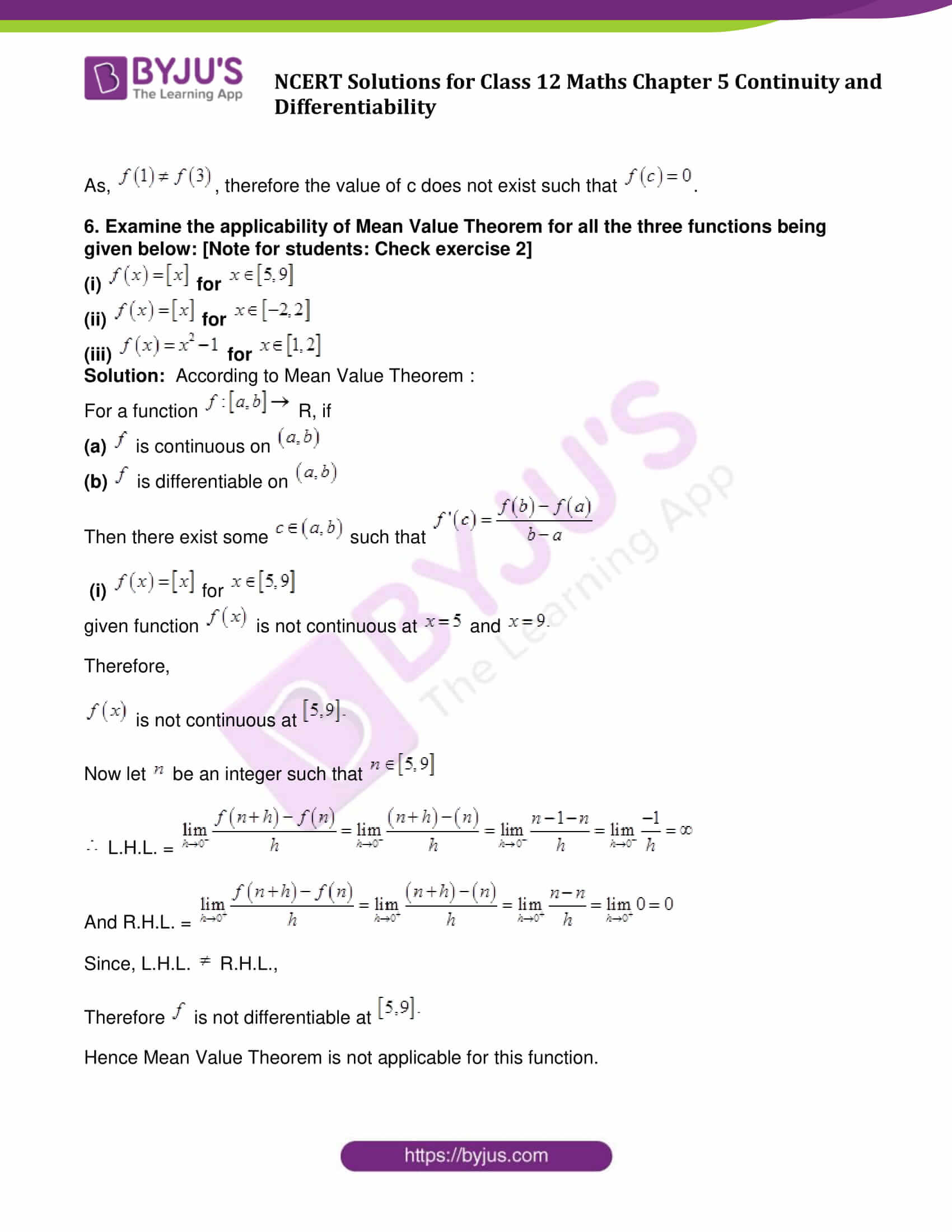 NCERT Solutions For Class 12 Maths Chapter 5 Continuity And