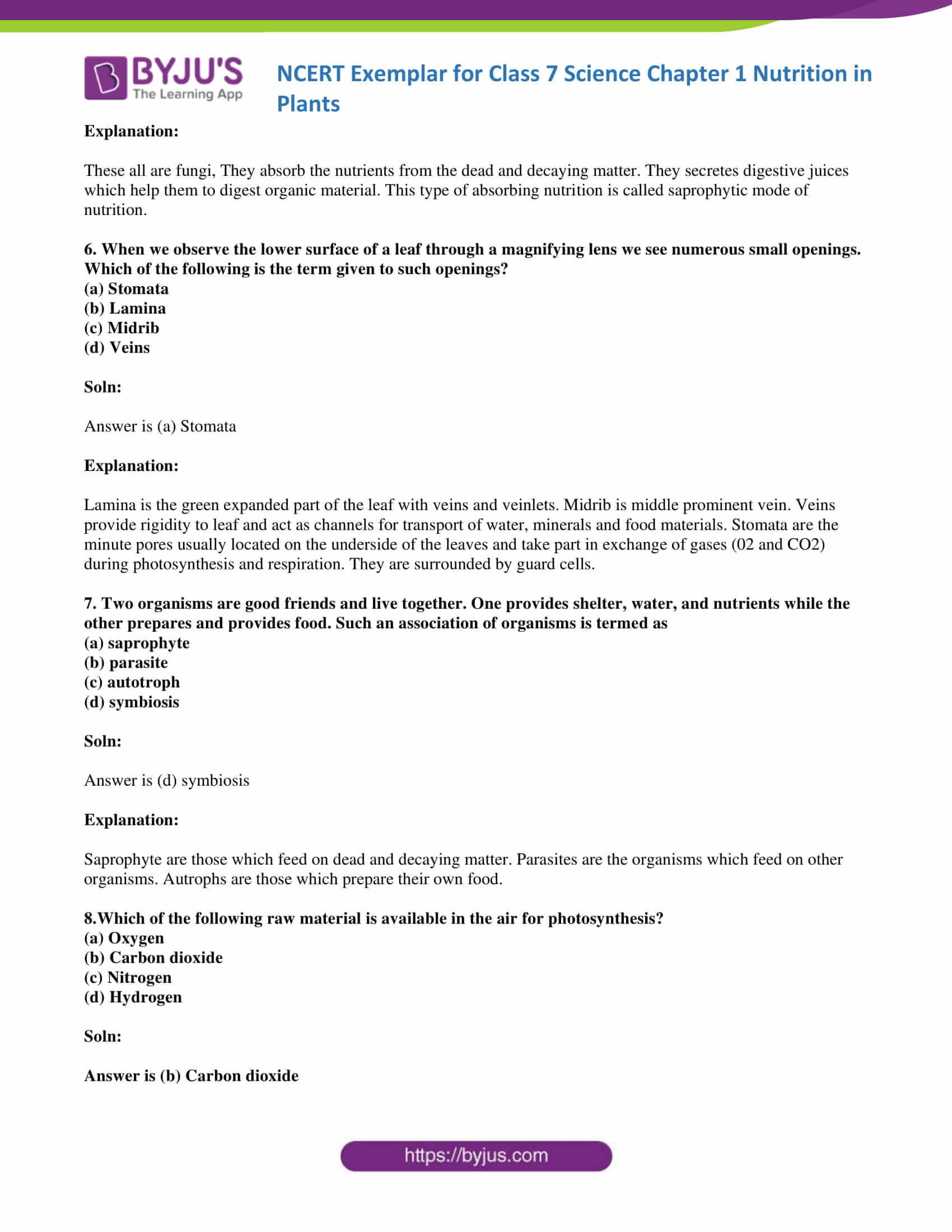 NCERT Exemplar Solutions For Class 7 Science Chapter 1 Nutrition In Plants NCERT Exemplar Solutions For Class 7 Science Chapter 1 Nutrition In Plants
