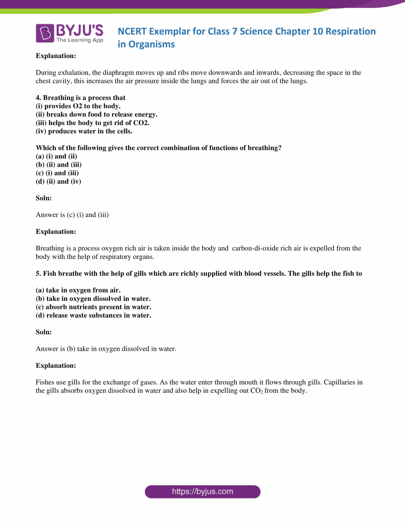 NCERT Exemplar Solutions For Class 7 Science Chapter 10 Respiration In NCERT Exemplar Solutions For Class 7 Science Chapter 10 Respiration In