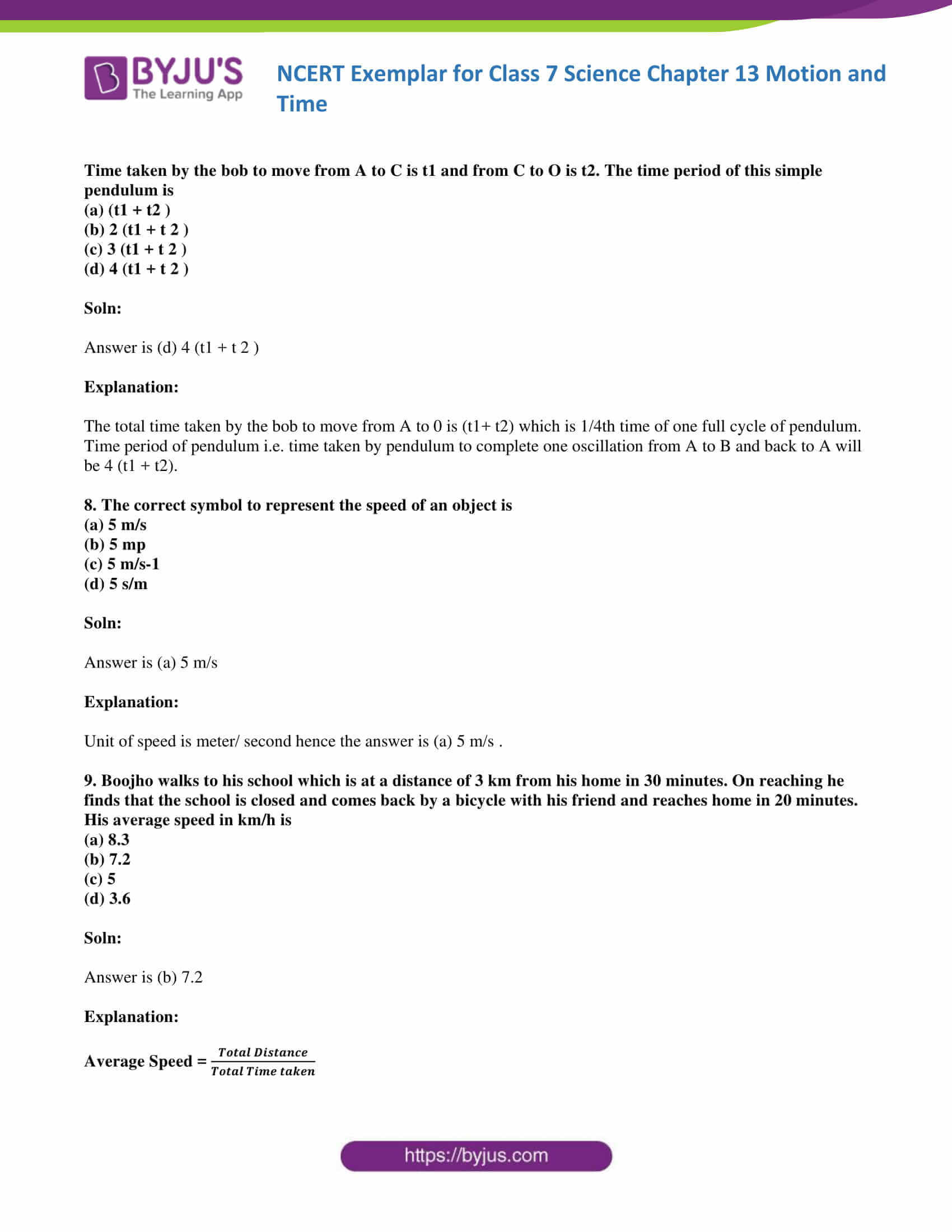 NCERT Exemplar Solutions For Class 7 Science Chapter 13 Motion And Time NCERT Exemplar Solutions For Class 7 Science Chapter 13 Motion And Time