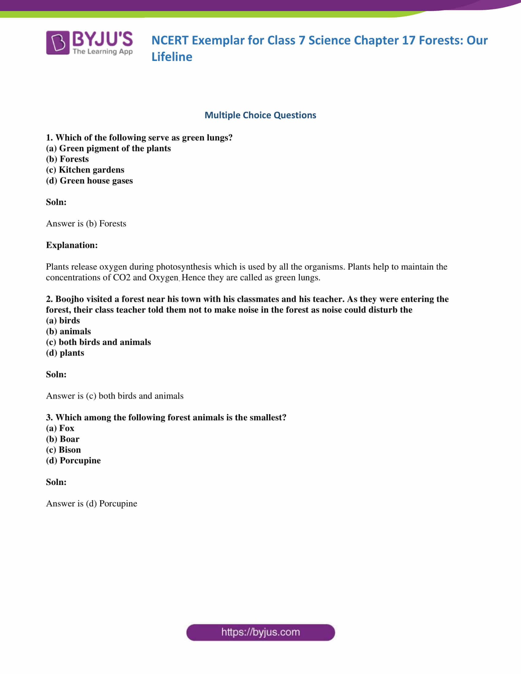 NCERT Exemplar Solutions For Class 7 Science Chapter 17 Forests Our NCERT Exemplar Solutions For Class 7 Science Chapter 17 Forests Our