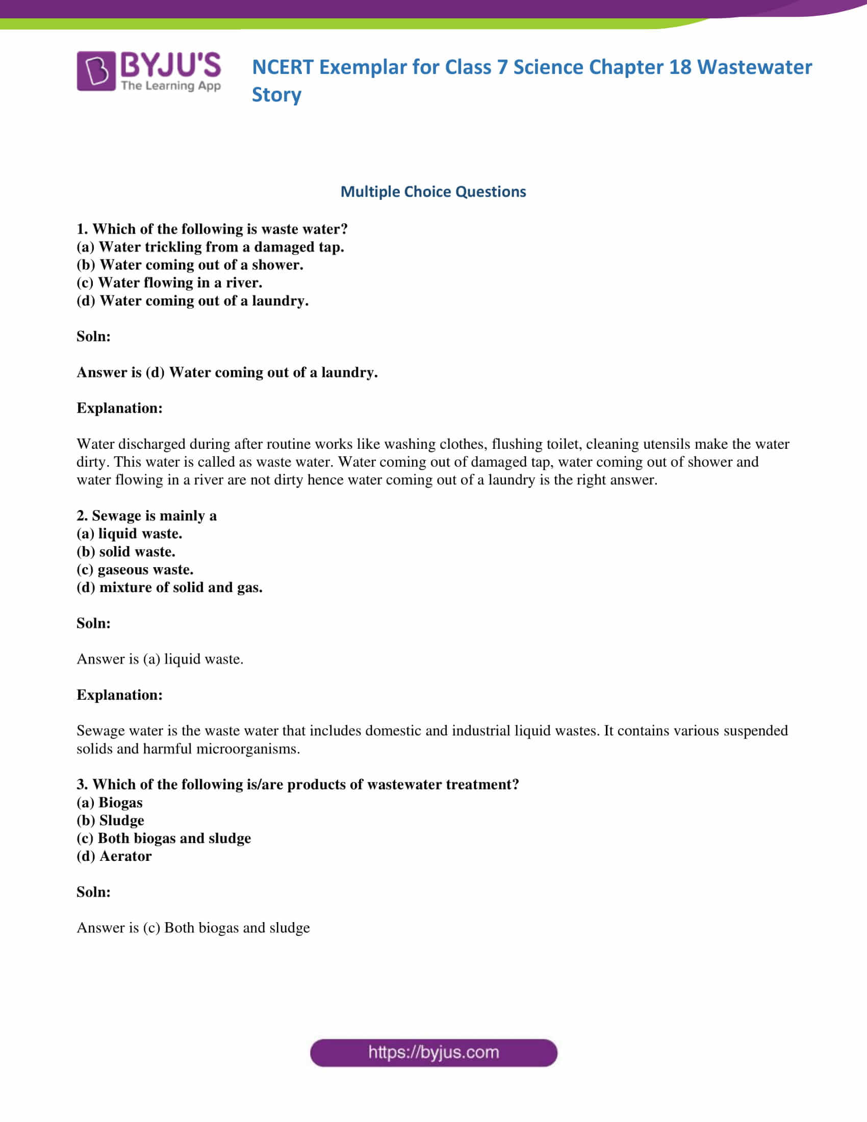 NCERT Exemplar Solutions For Class 7 Science Chapter 18 Wastewater Story NCERT Exemplar Solutions For Class 7 Science Chapter 18 Wastewater Story