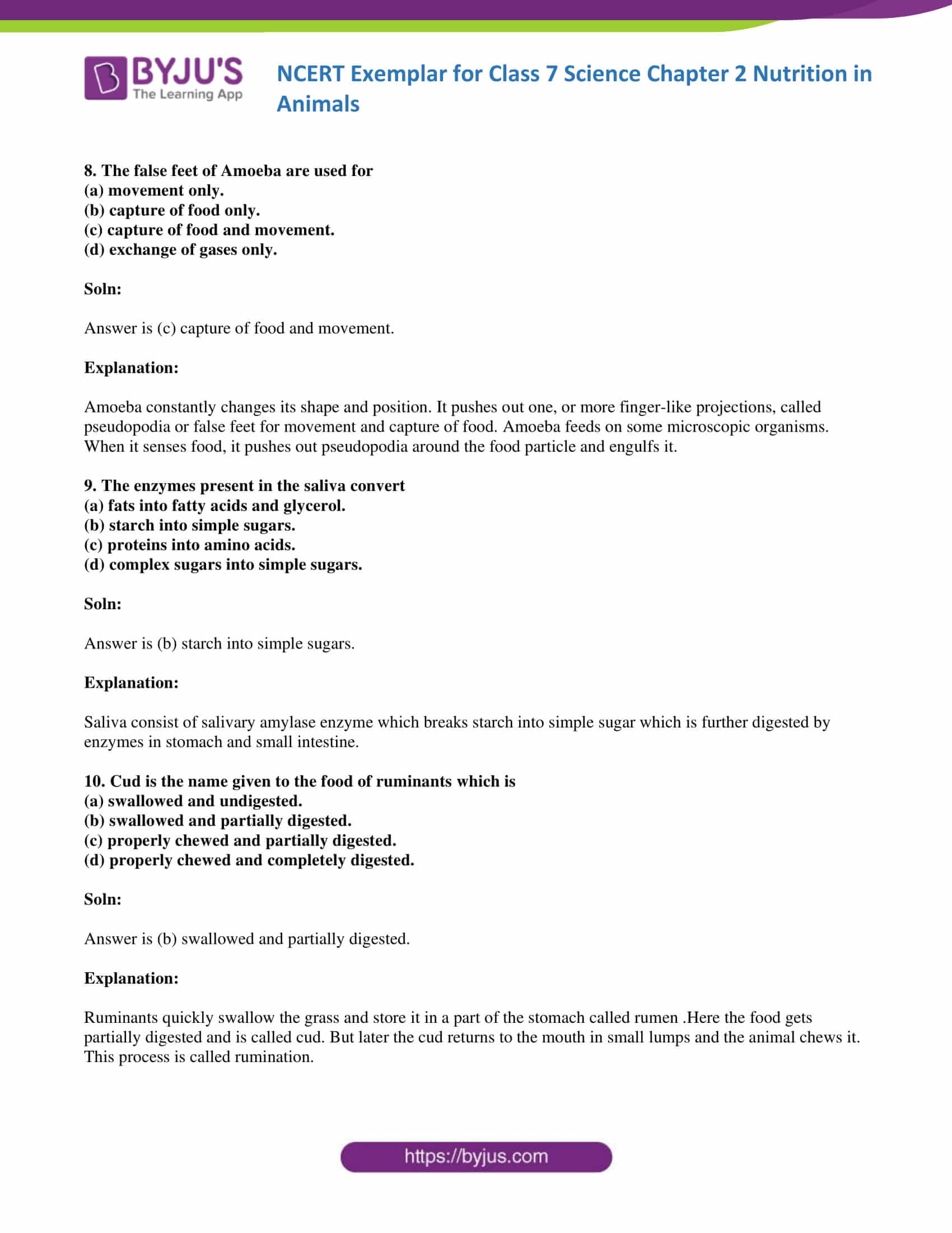 NCERT Exemplar For Class 7 Science Chapter 2 Nutrition In Animals NCERT Exemplar For Class 7 Science Chapter 2 Nutrition In Animals