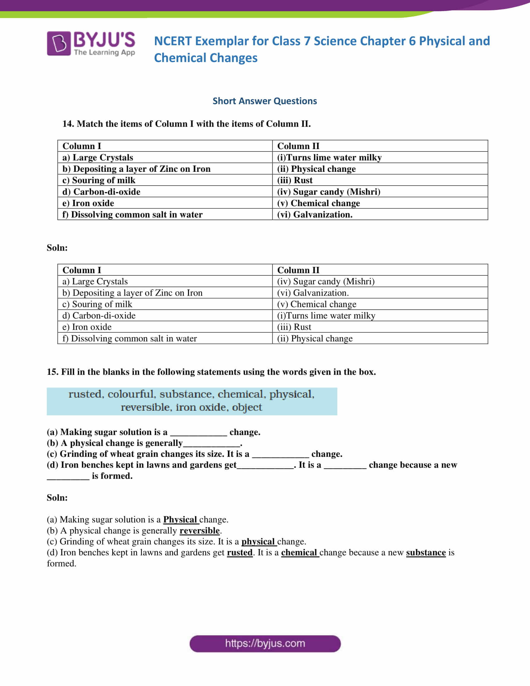 NCERT Exemplar Solutions For Class 7 Science Chapter 6 Physical And