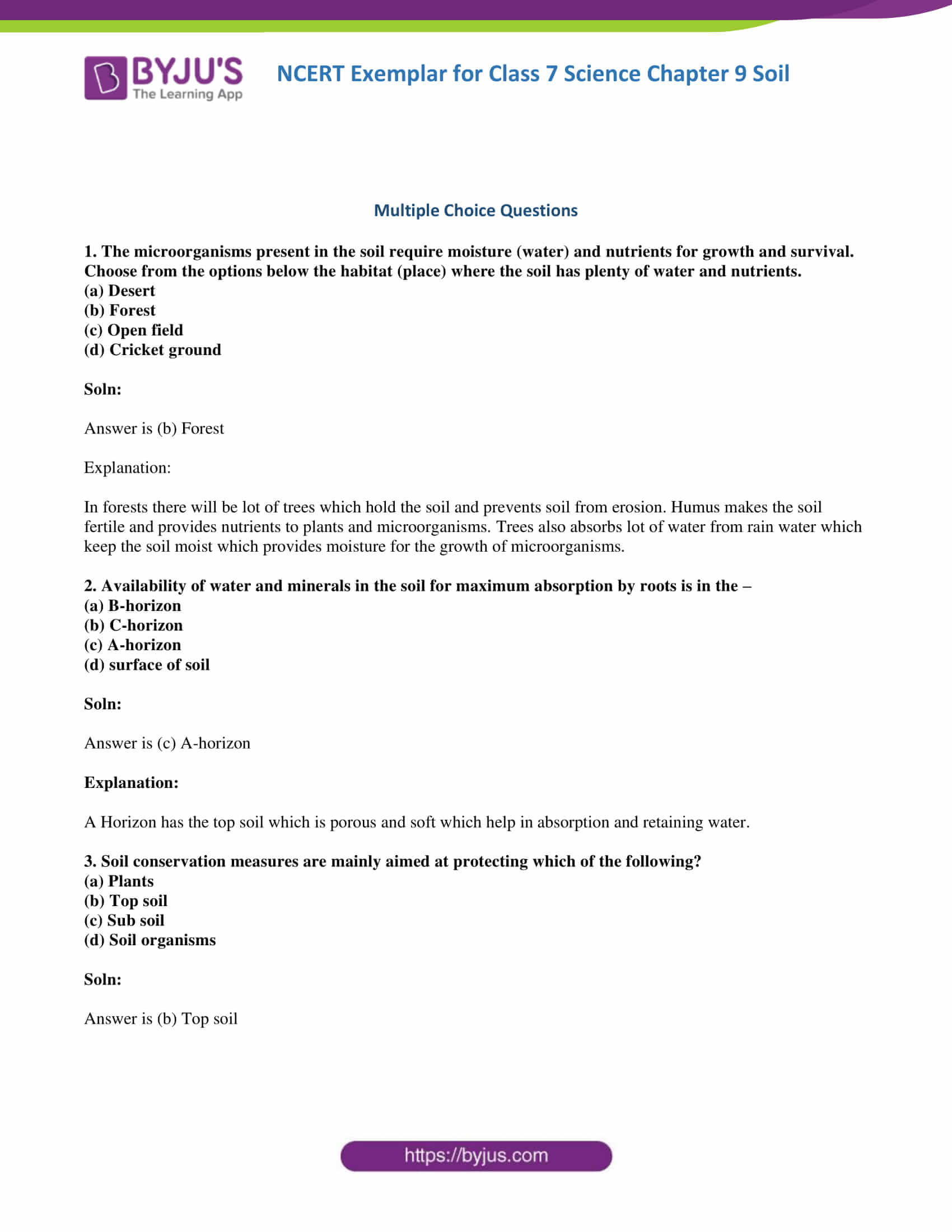 NCERT Exemplar Solutions For Class 7 Science Chapter 9 Soil
