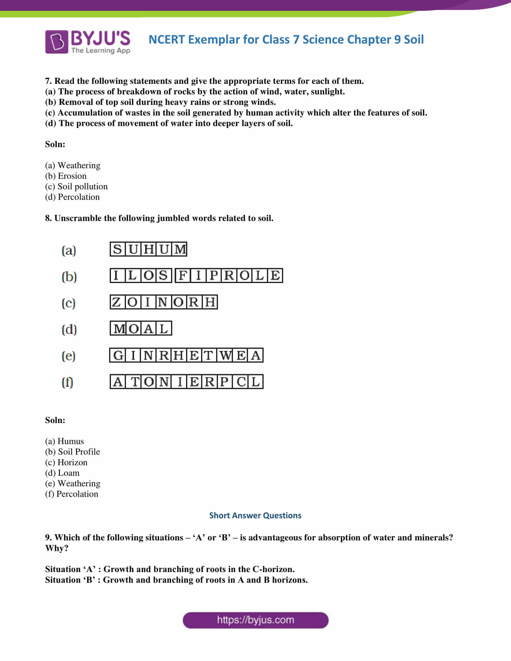 NCERT Exemplar Solutions For Class 7 Science Chapter 9 Soil