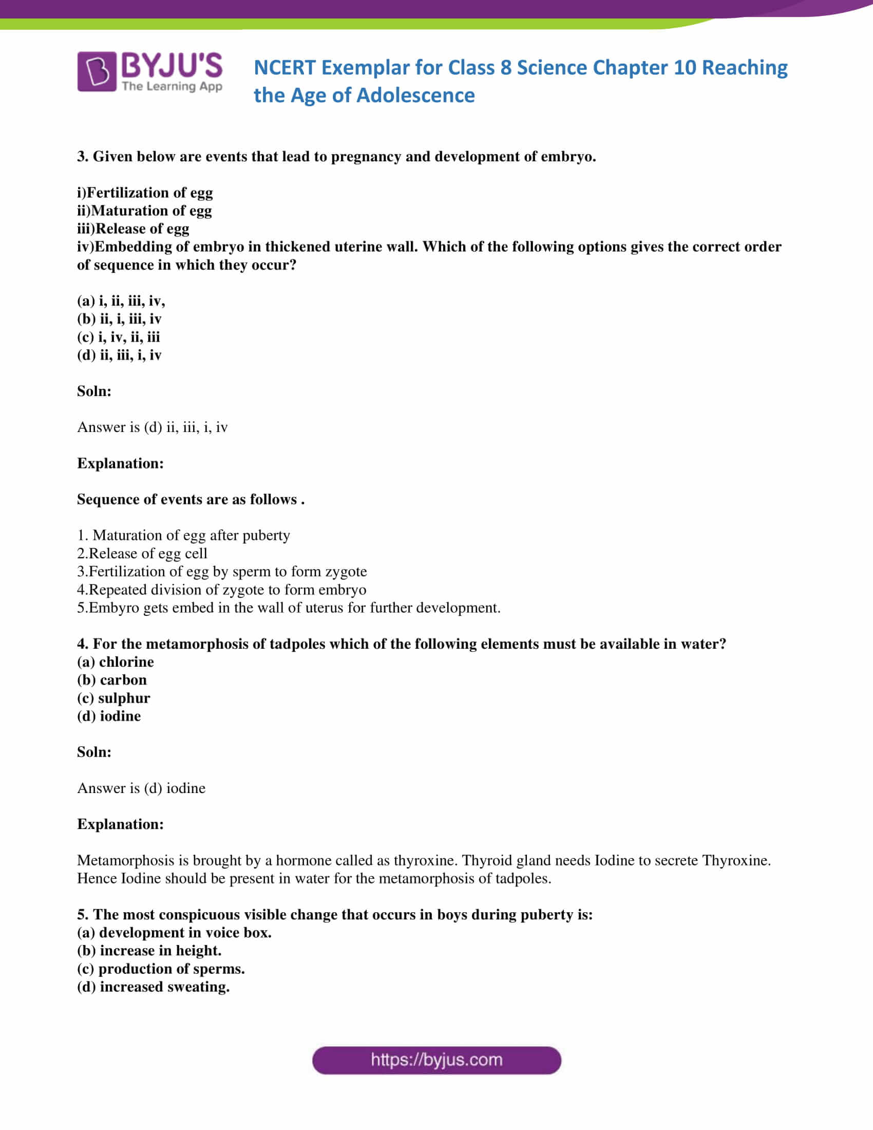 NCERT Exemplar Class 8 Science Solutions Chapter 10 Reaching The Age NCERT Exemplar Class 8 Science Solutions Chapter 10 Reaching The Age