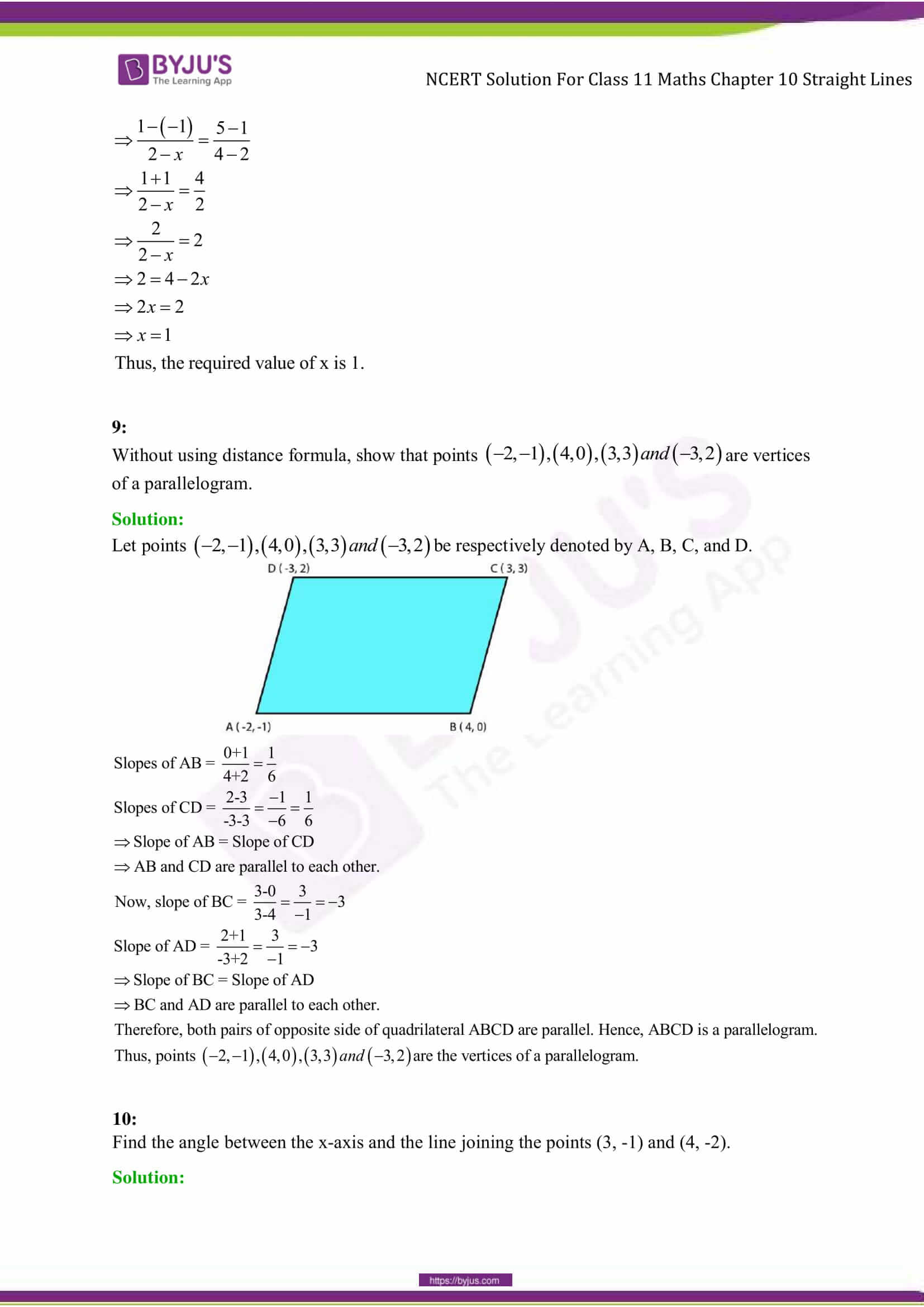 NCERT Solutions for Class 11 Maths Exercise 10.1 Chapter 10- straight lines