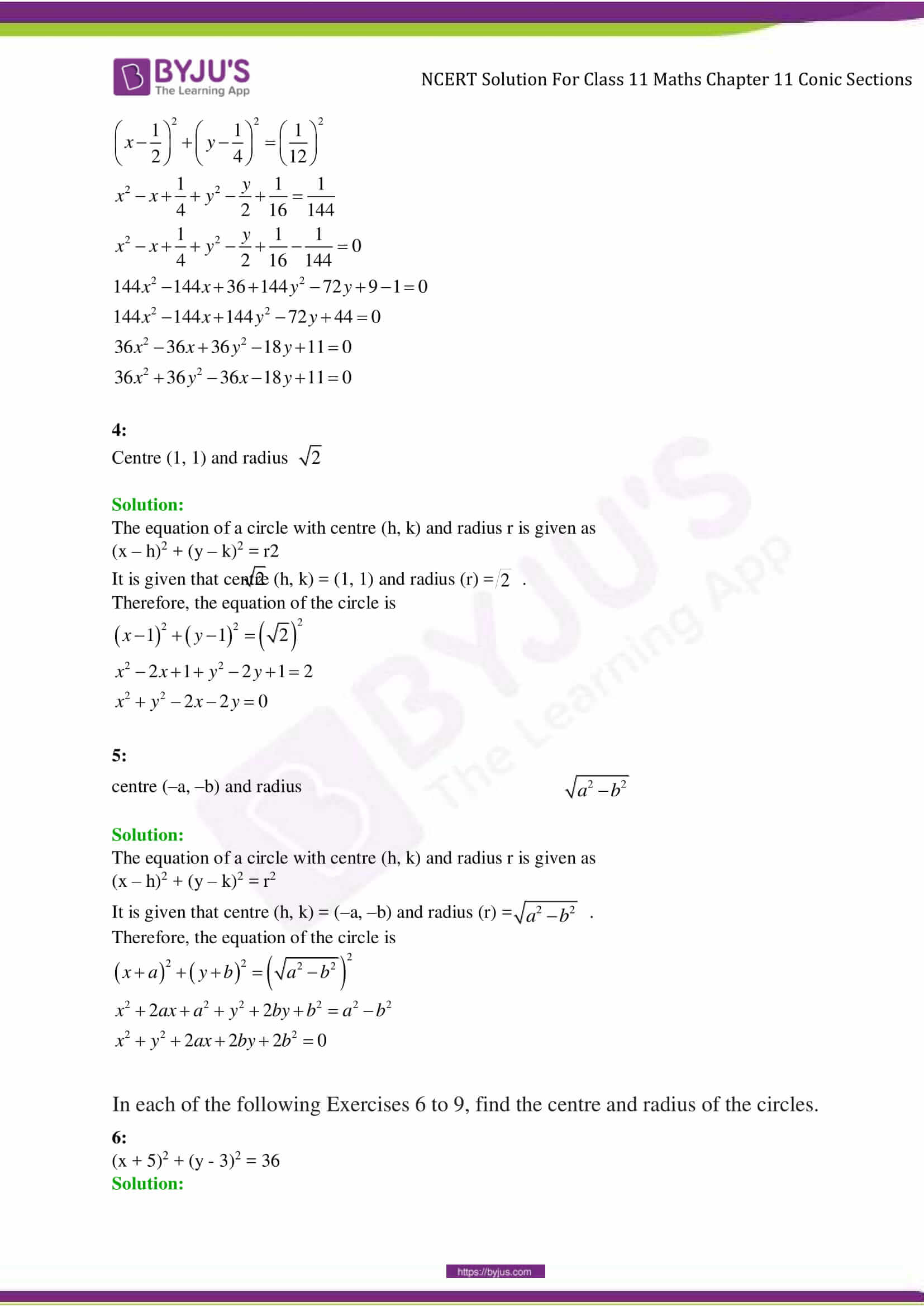 NCERT Solutions Class 11 Maths Chapter 11 Conic Sections - Free Download