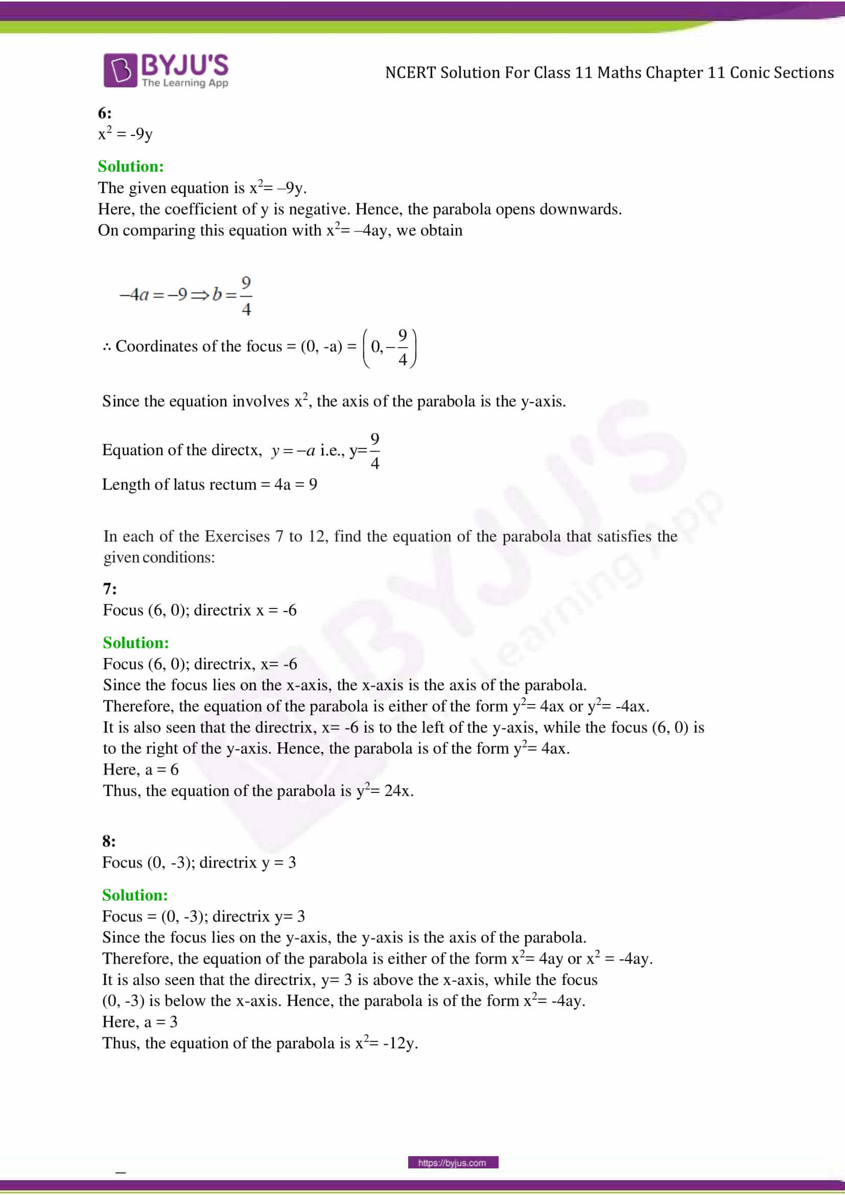 NCERT Solutions Class 11 Maths Chapter 11 Conic Sections - Free Download
