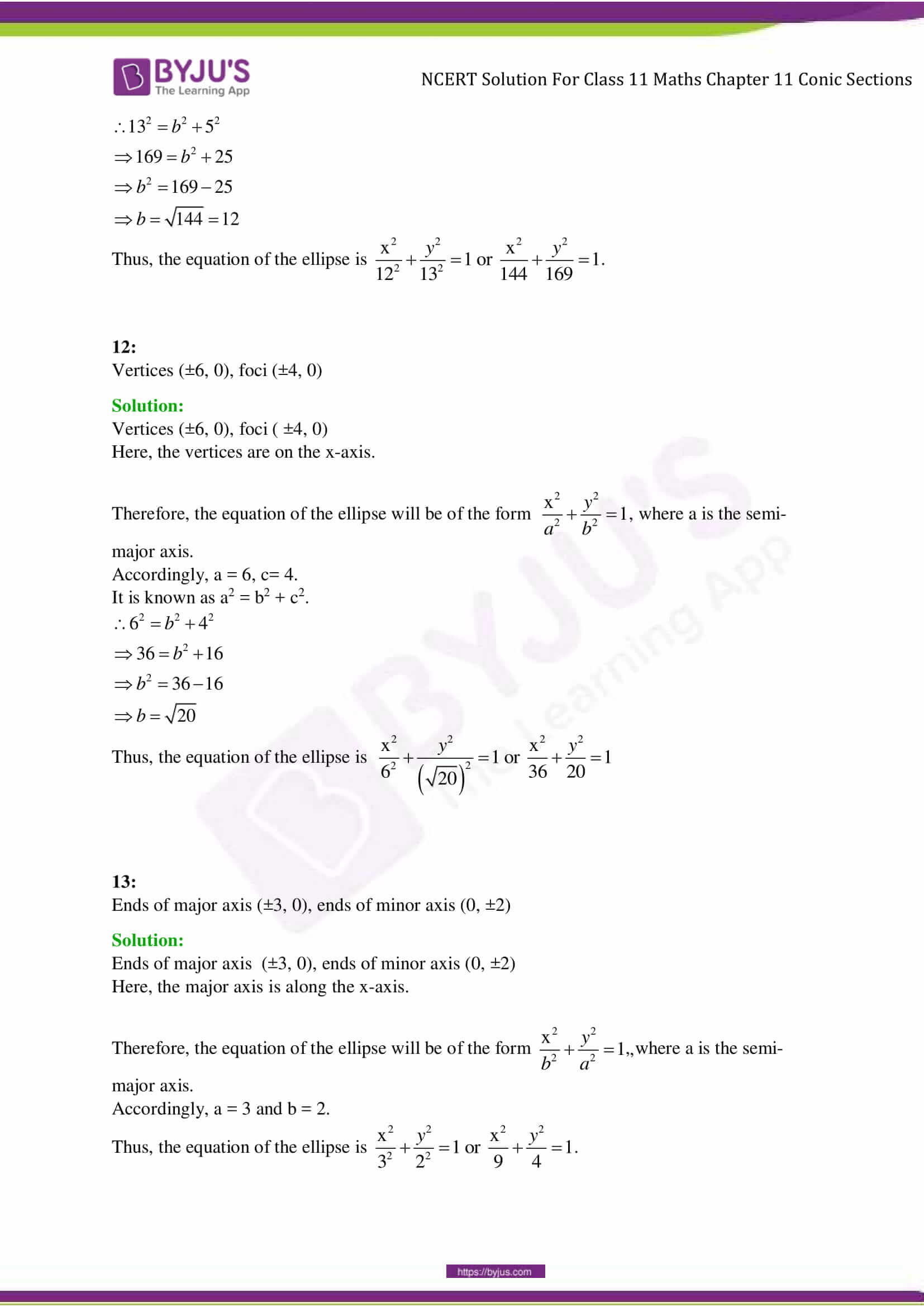 NCERT Solutions Class 11 Maths Chapter 11 Conic Sections - Free Download