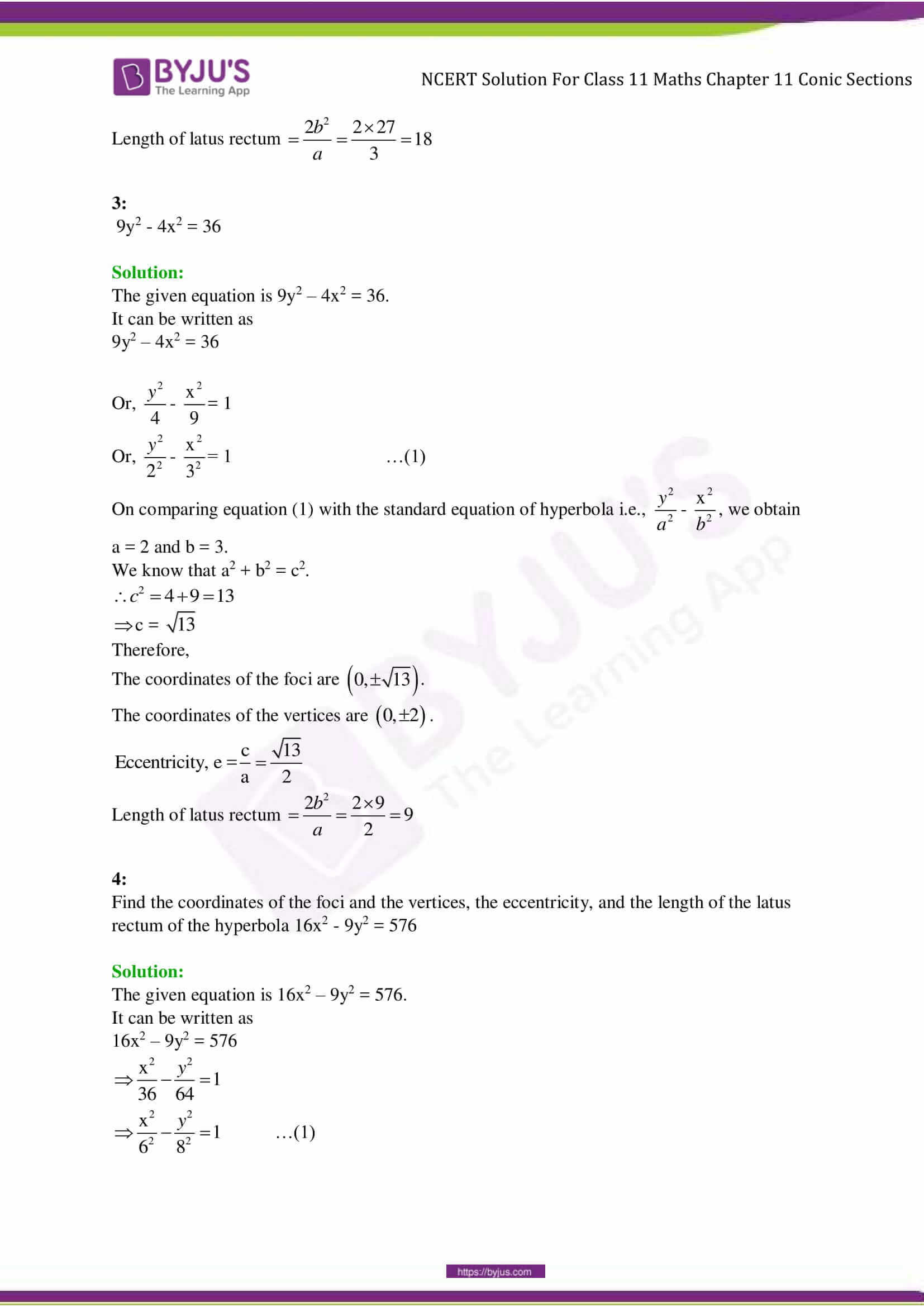 NCERT Solutions Class 11 Maths Chapter 11 Conic Sections - Free Download