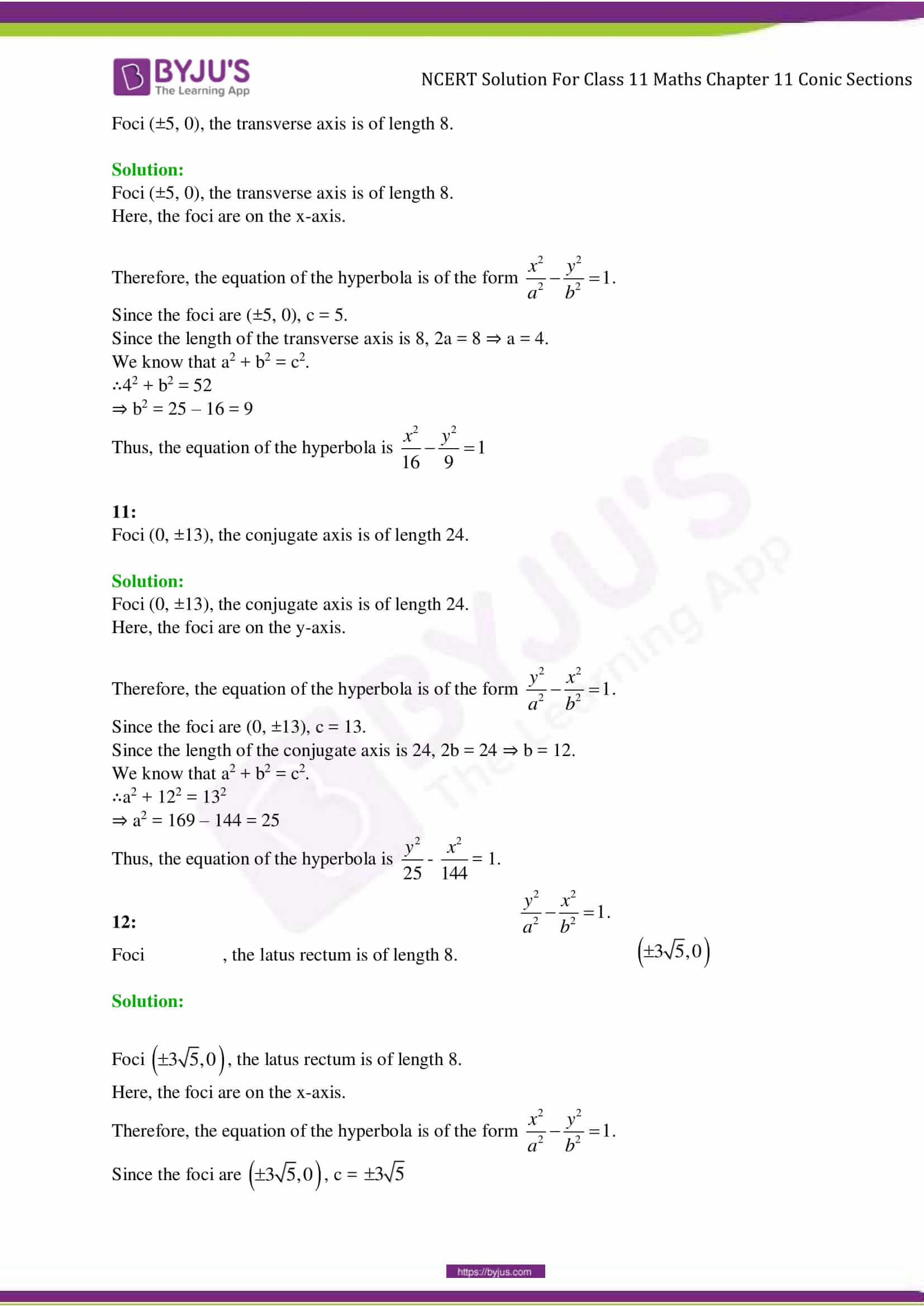 NCERT Solutions Class 11 Maths Chapter 11 Conic Sections - Free Download